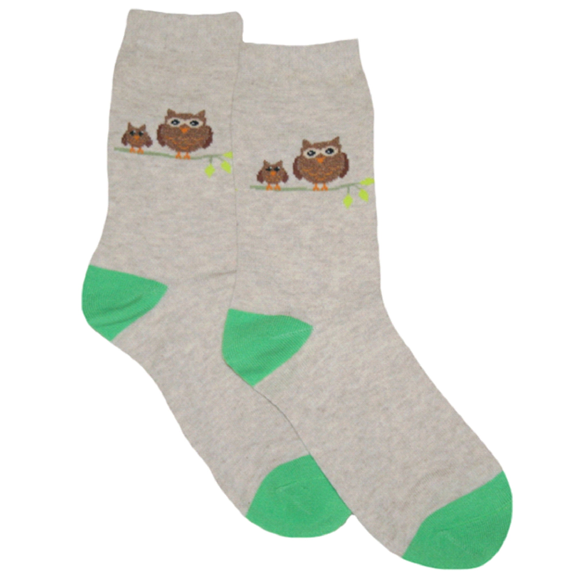 DAVCO Women's Tan Crew Socks with Owl Family - size 9-11 - Walmart.com