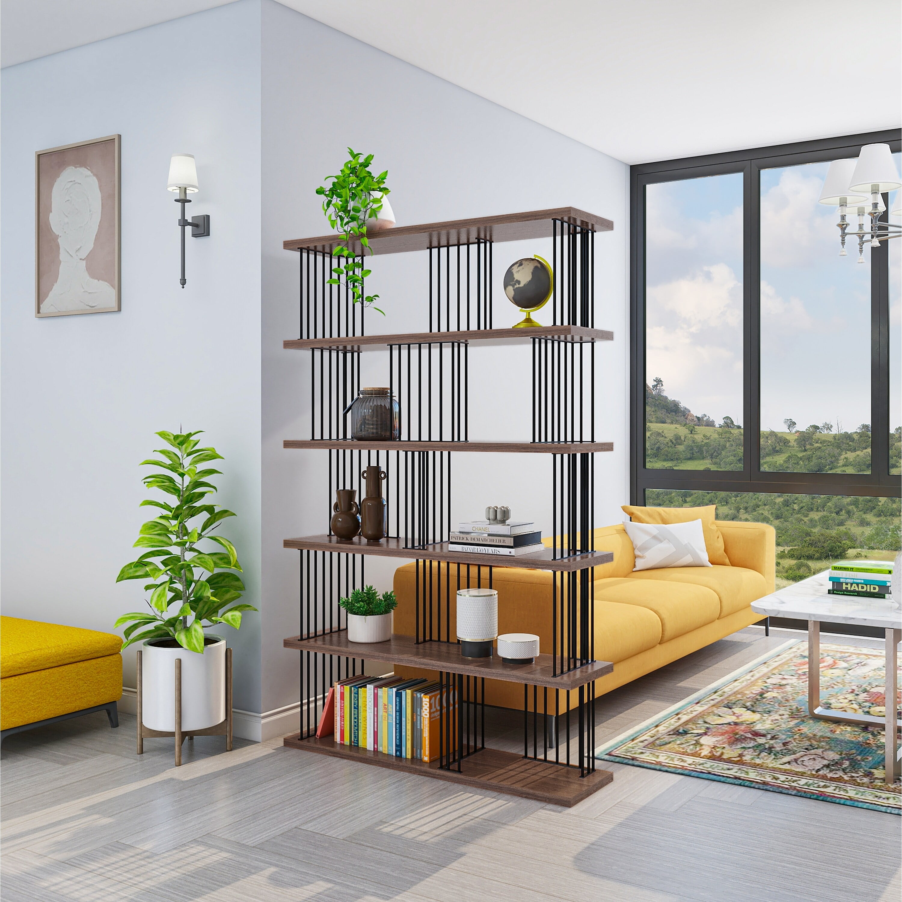 DAVEE Modern & Contemporary Antique Wood 5-tier Bookcase - 72.64*47.24 ...