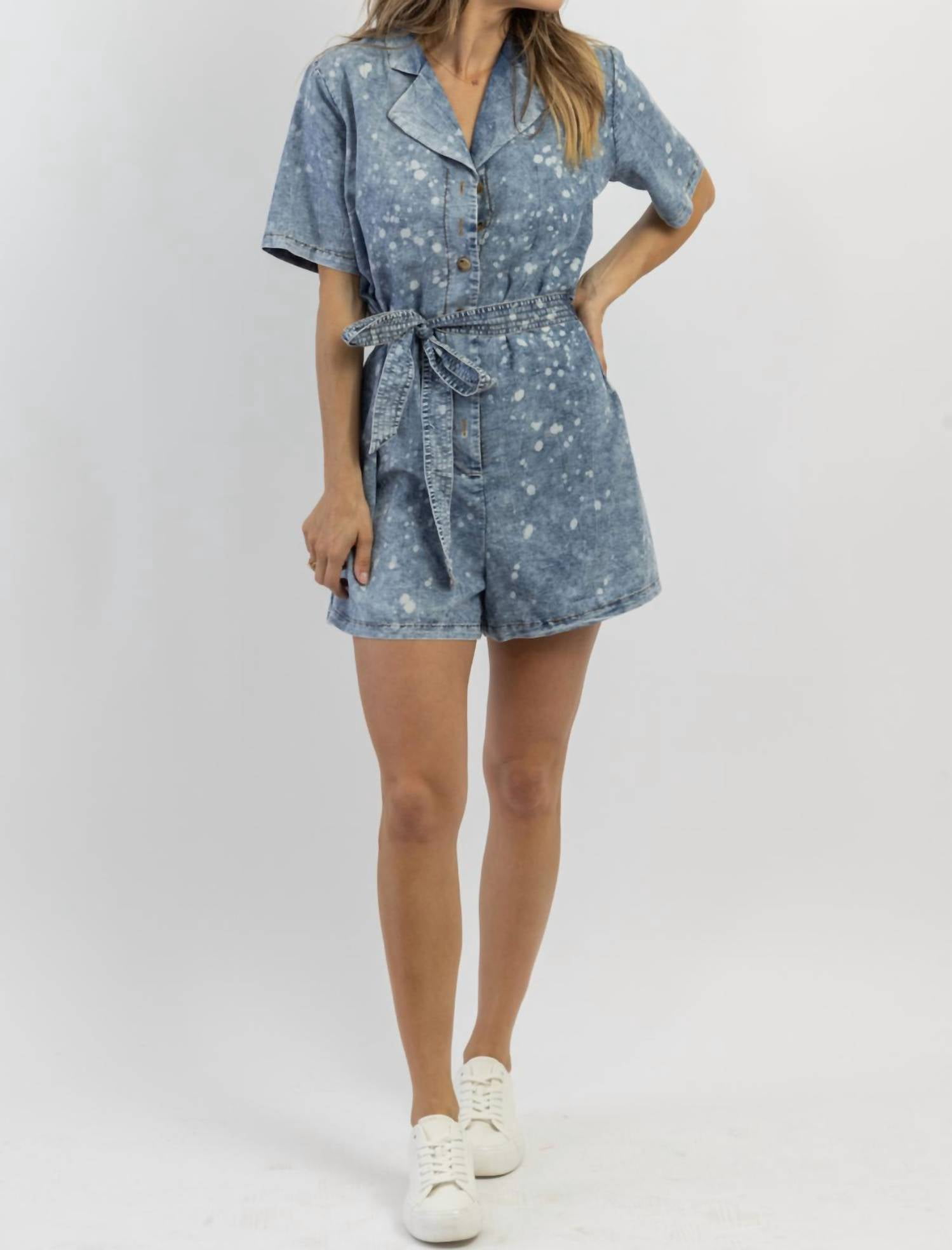 Davi & Dani Art Studio Spotted Denim Romper - Walmart.com
