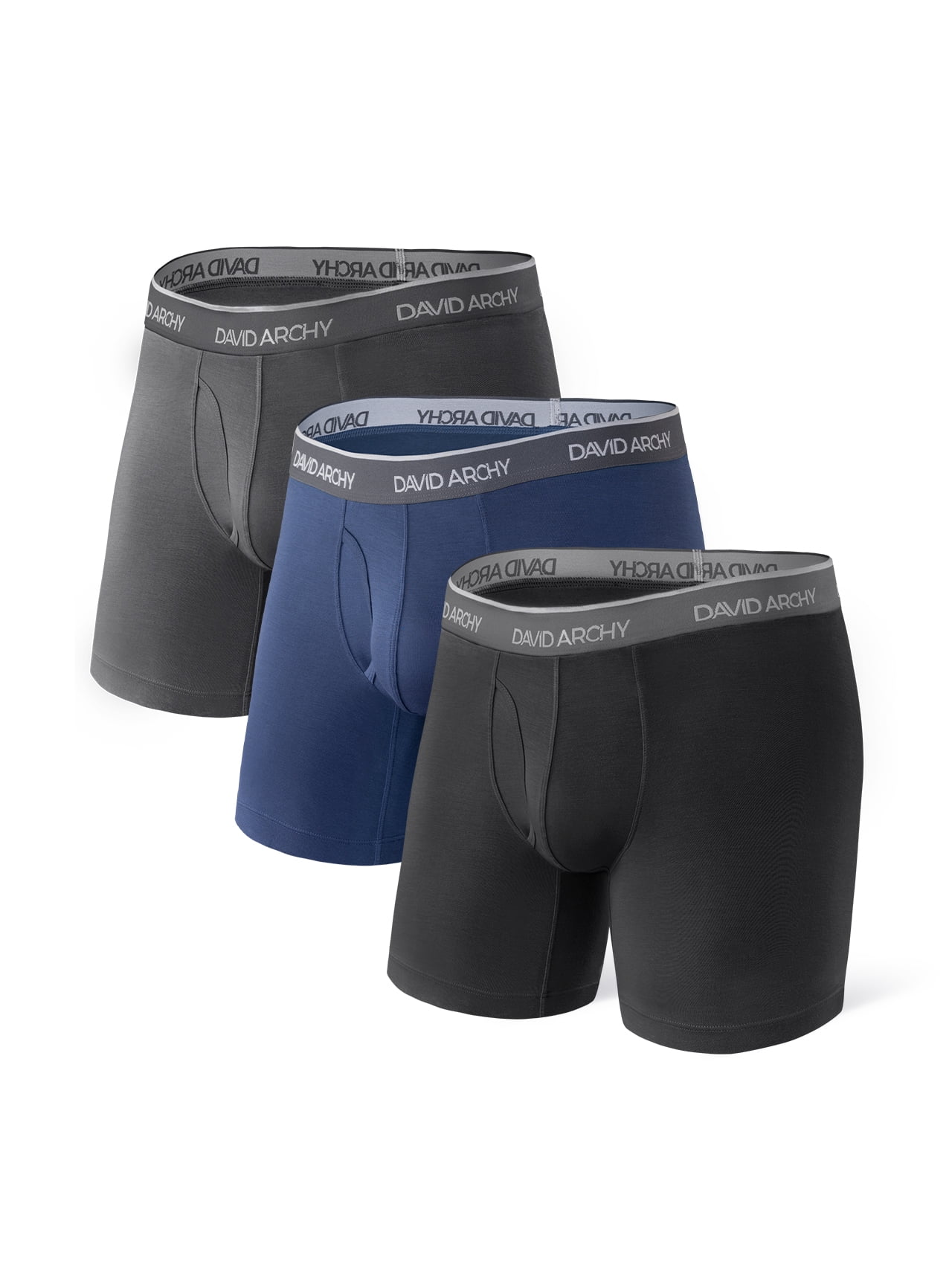 DAVID ARCHY Adult Men's Underwear Breathable Bamboo Boxer Briefs 3 Pack ...