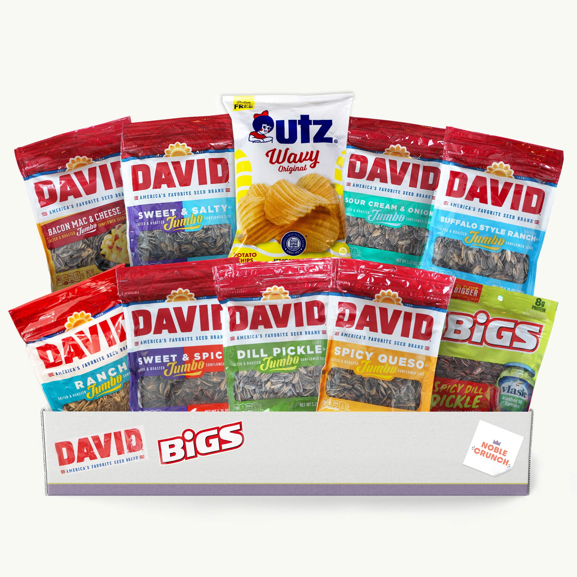 DAVID BIGS Sunflower Seed Variety Pack 9, 5.25OZ - Utz Wavy Original Potato Chip 2.75oz - 10 ...