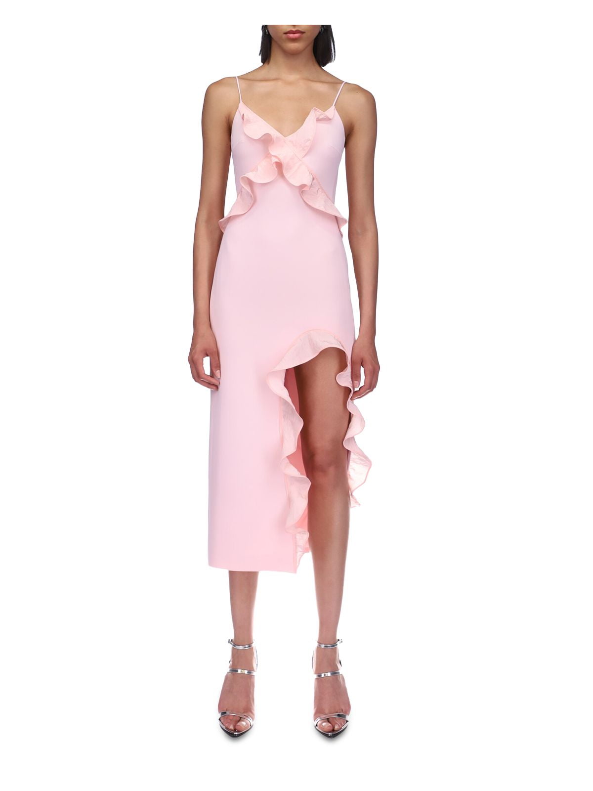 DAVID KOMA Womens Pink Ruffled Lined Front High Cutout Opening ...