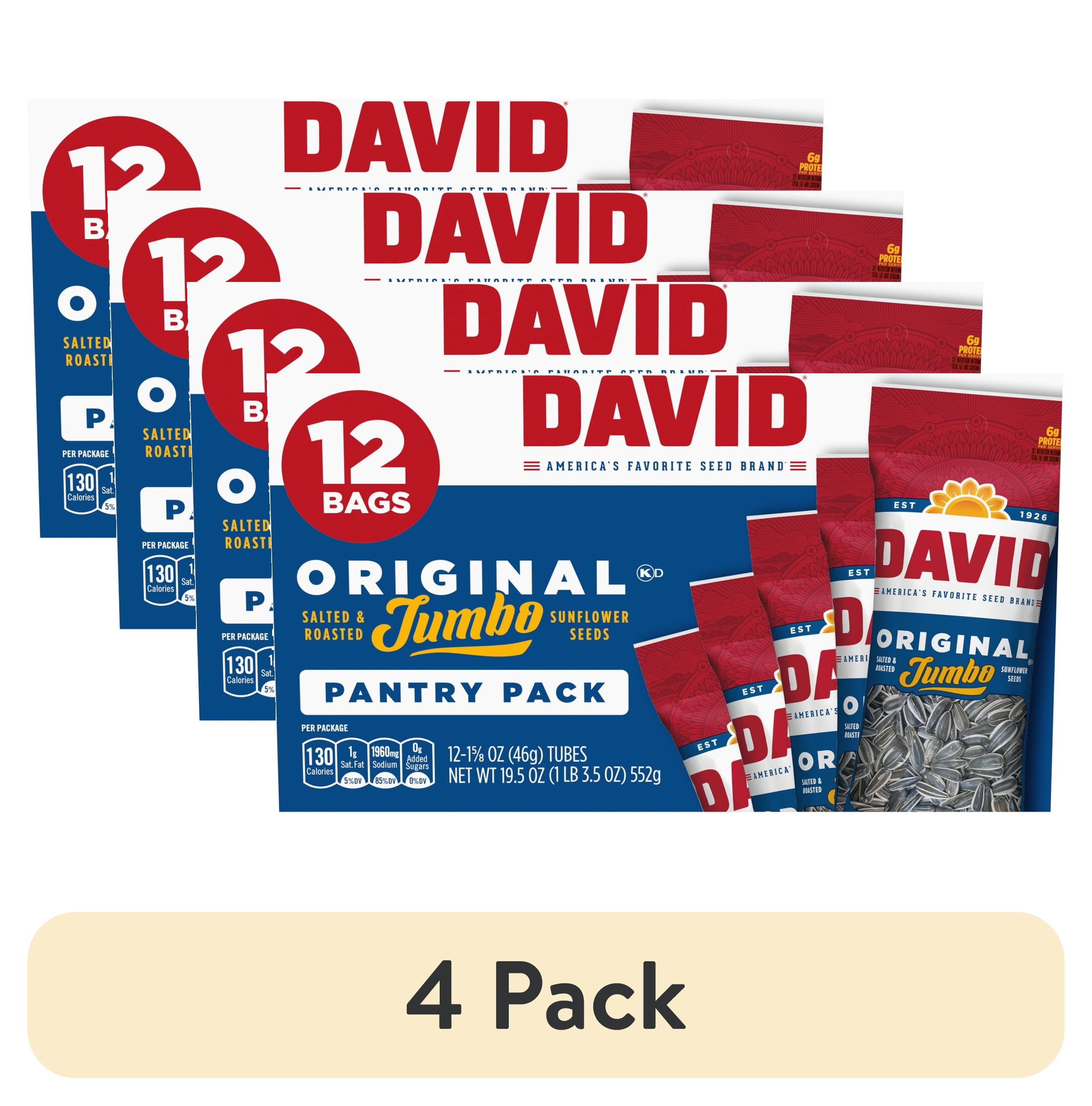 (4 pack) DAVID Original Salted and Roasted Jumbo Sunflower Seeds, 1.625 ...