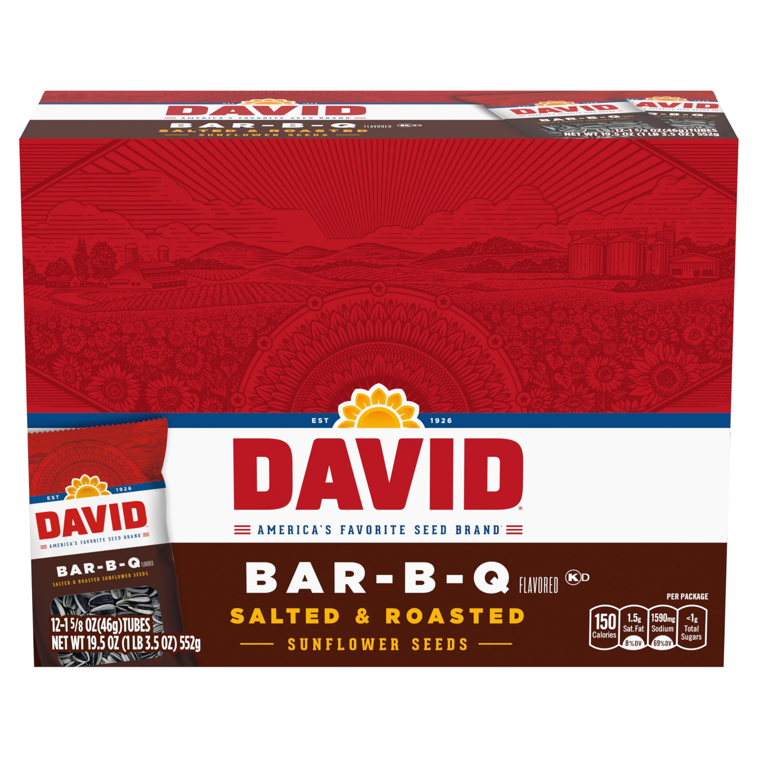 DAVID Roasted and Salted Sunflower Seeds, BSL1 Bar-B-Q Flavor, 1.625oz ...