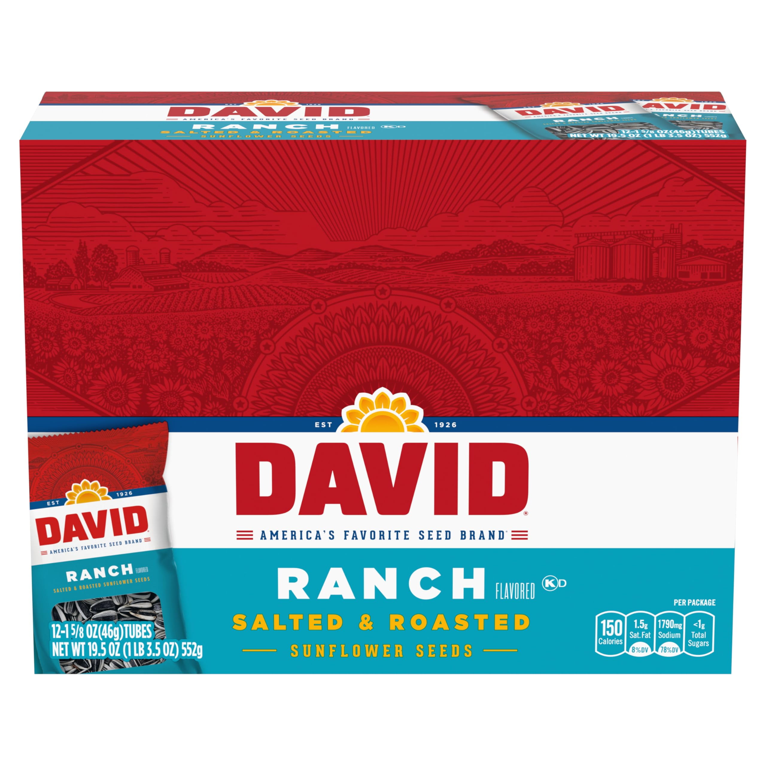 DAVID Sunflower Seeds, Ranch Flavor, Stocking Stuffer, 1.625 oz. (Pack ...