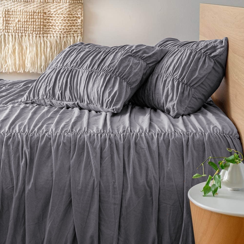 DAWN 3-Piece Comforter Set in Ruched Gray, Full/Queen Size. Durable ...
