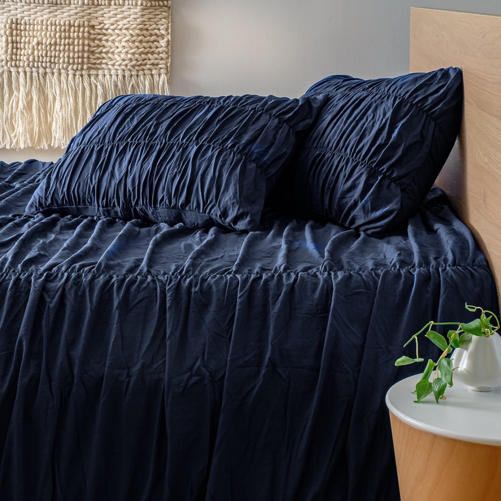 DAWN 3-Piece Comforter Set in Ruched Navy, Full/Queen Size. Durable ...