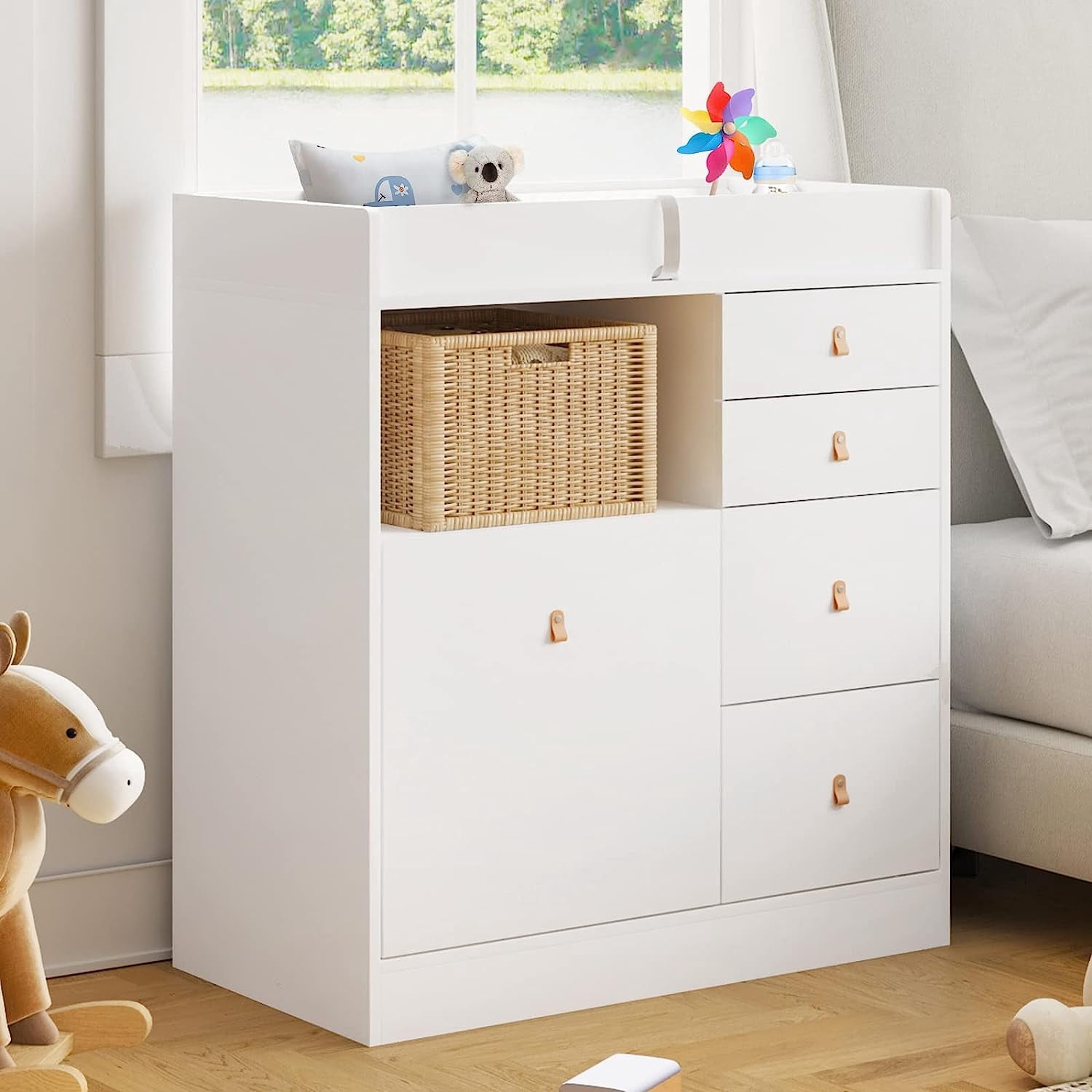 DAWNSPACES Baby Changing Table Dresser with 5 Drawers & Shelf, 2 in 1 ...