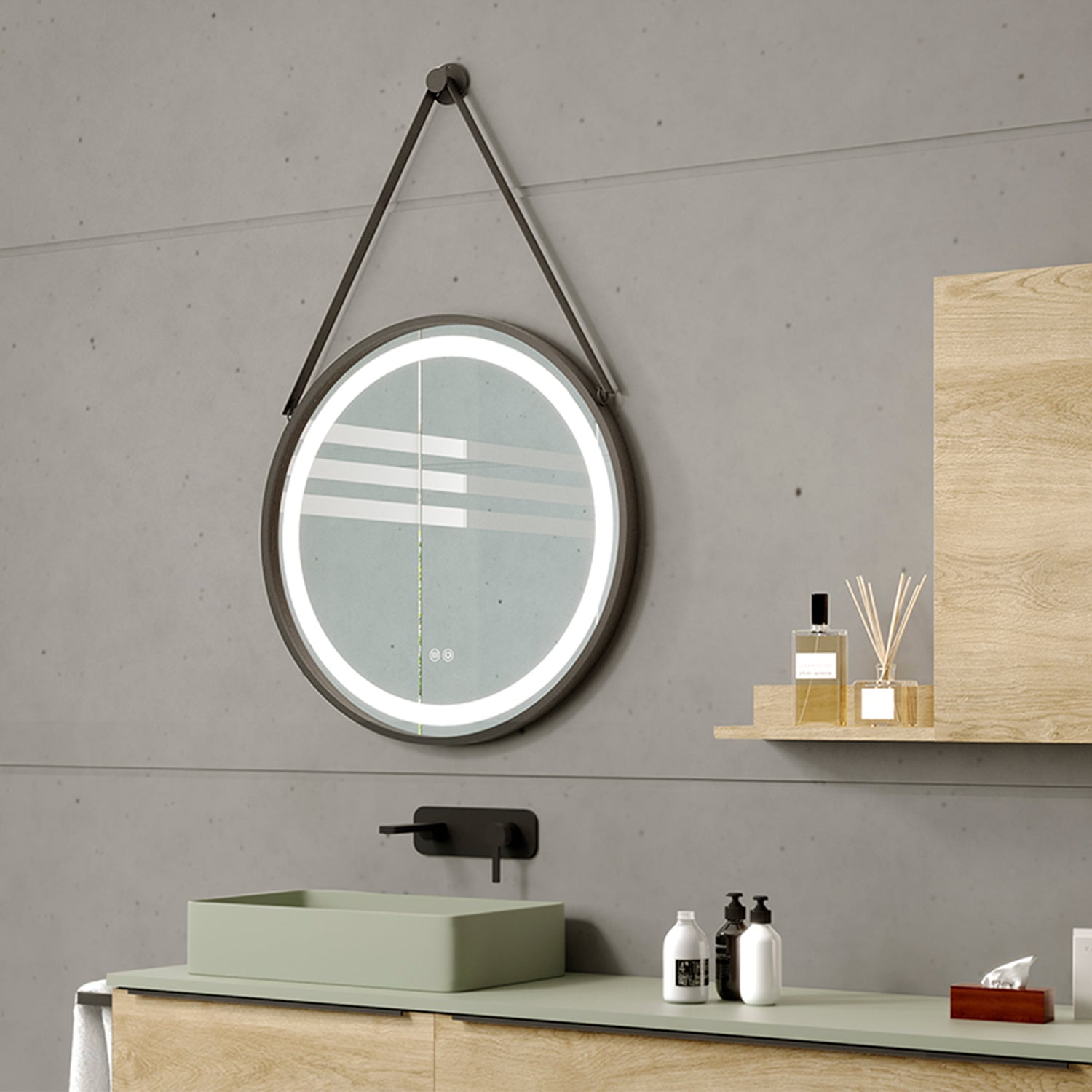 DAX Aura Strap LED Light Round Mirror, 28" - Walmart.com