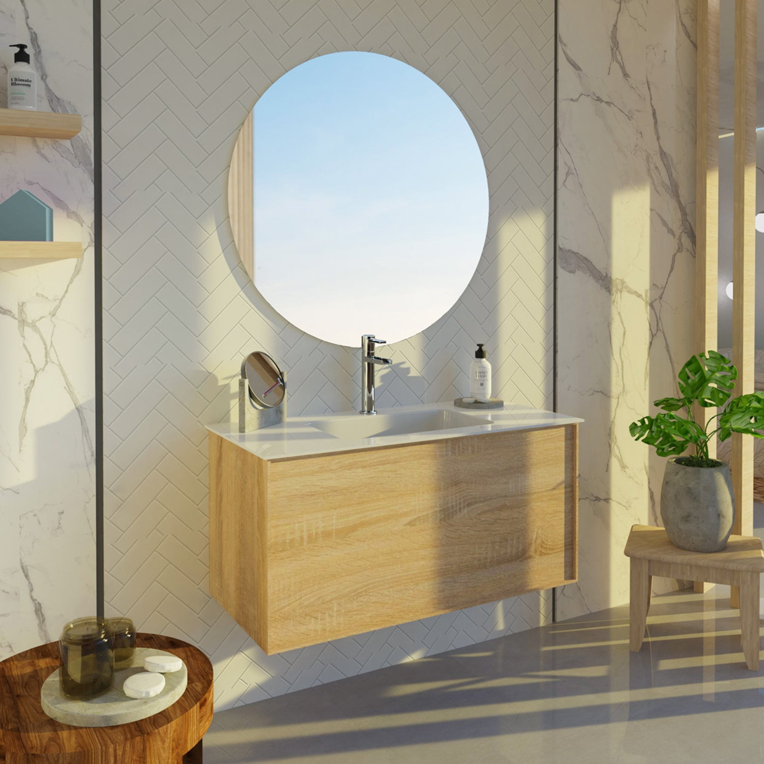 DAX Berlin Single Vanity Cabinet 32 Inches Oak w/ Onix Basin - Walmart.com