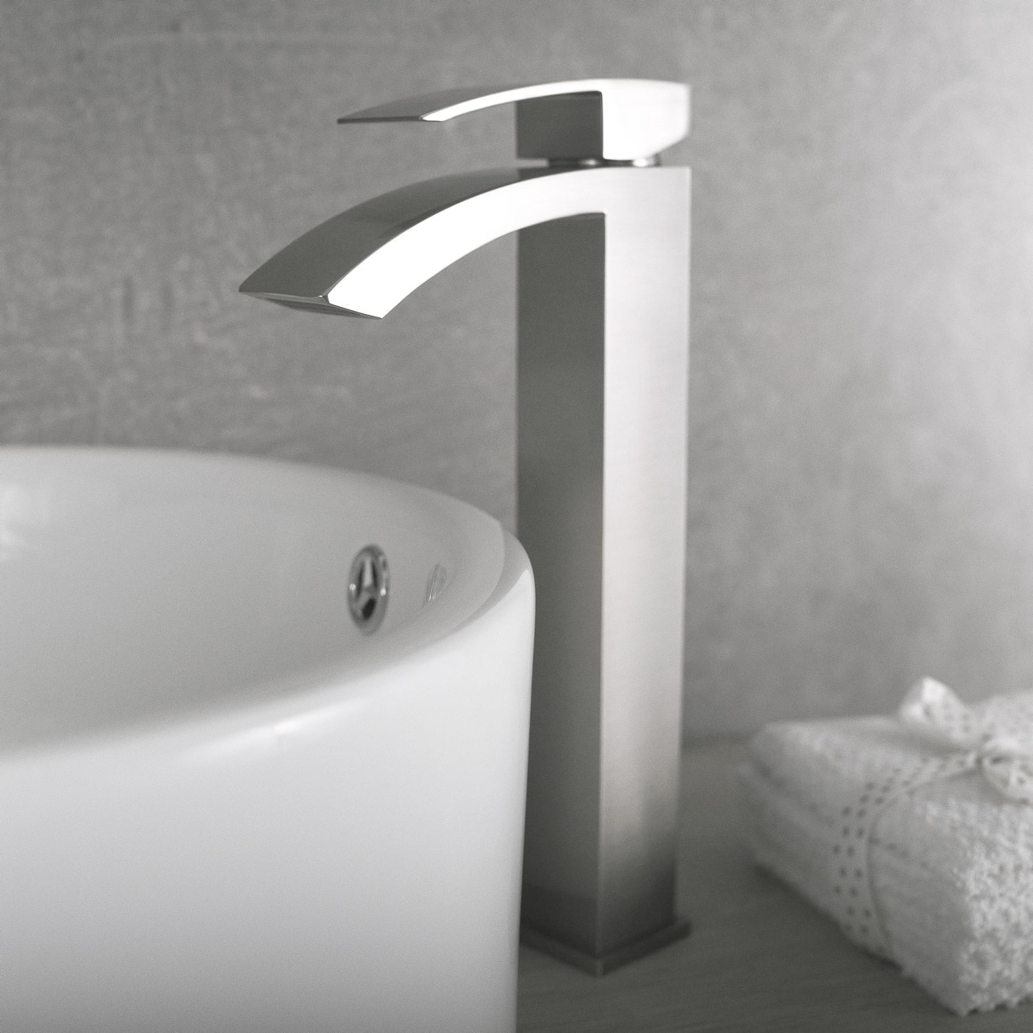 DAX Brass Single Handle Waterfall Vessel Basin Faucet, Brushed Nickel ...