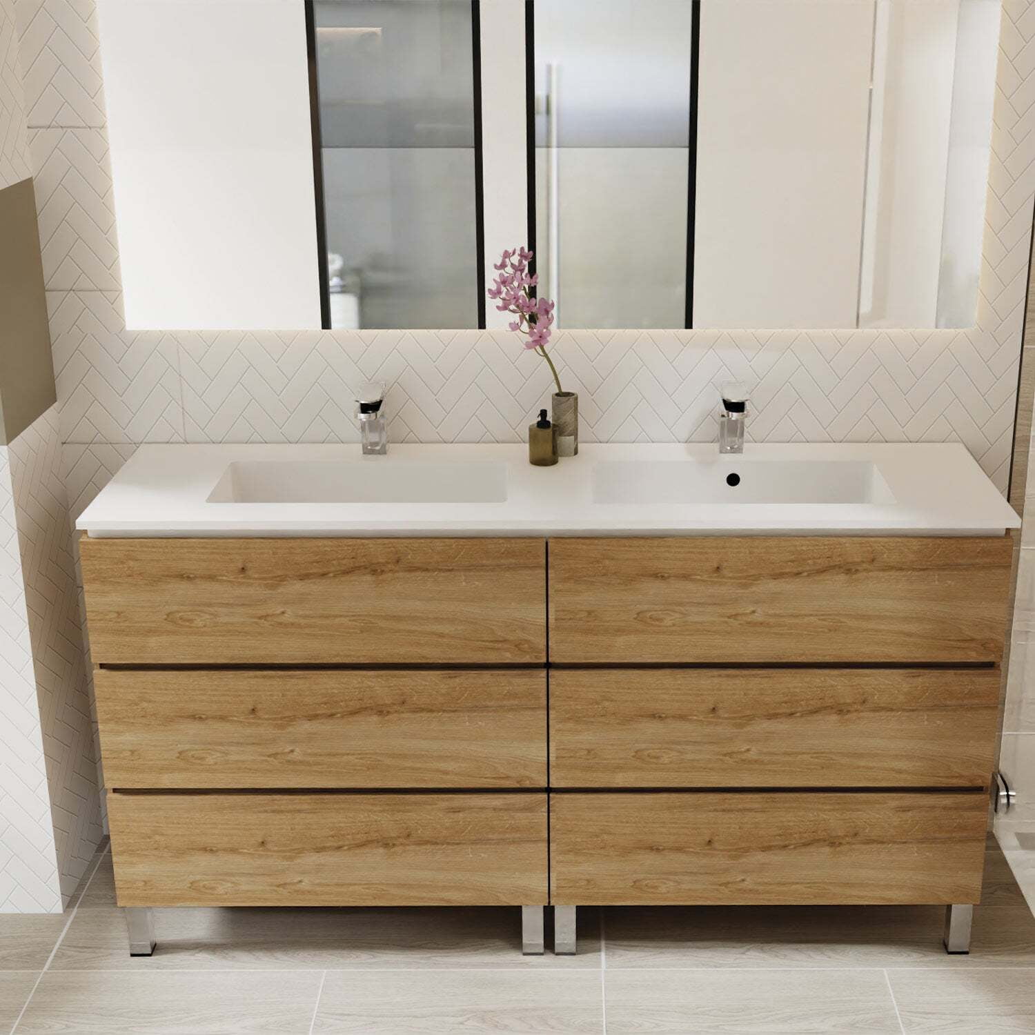 DAX Costa 64" Double Bathroom Vanity with Toscana Basin, Oak - Walmart.com