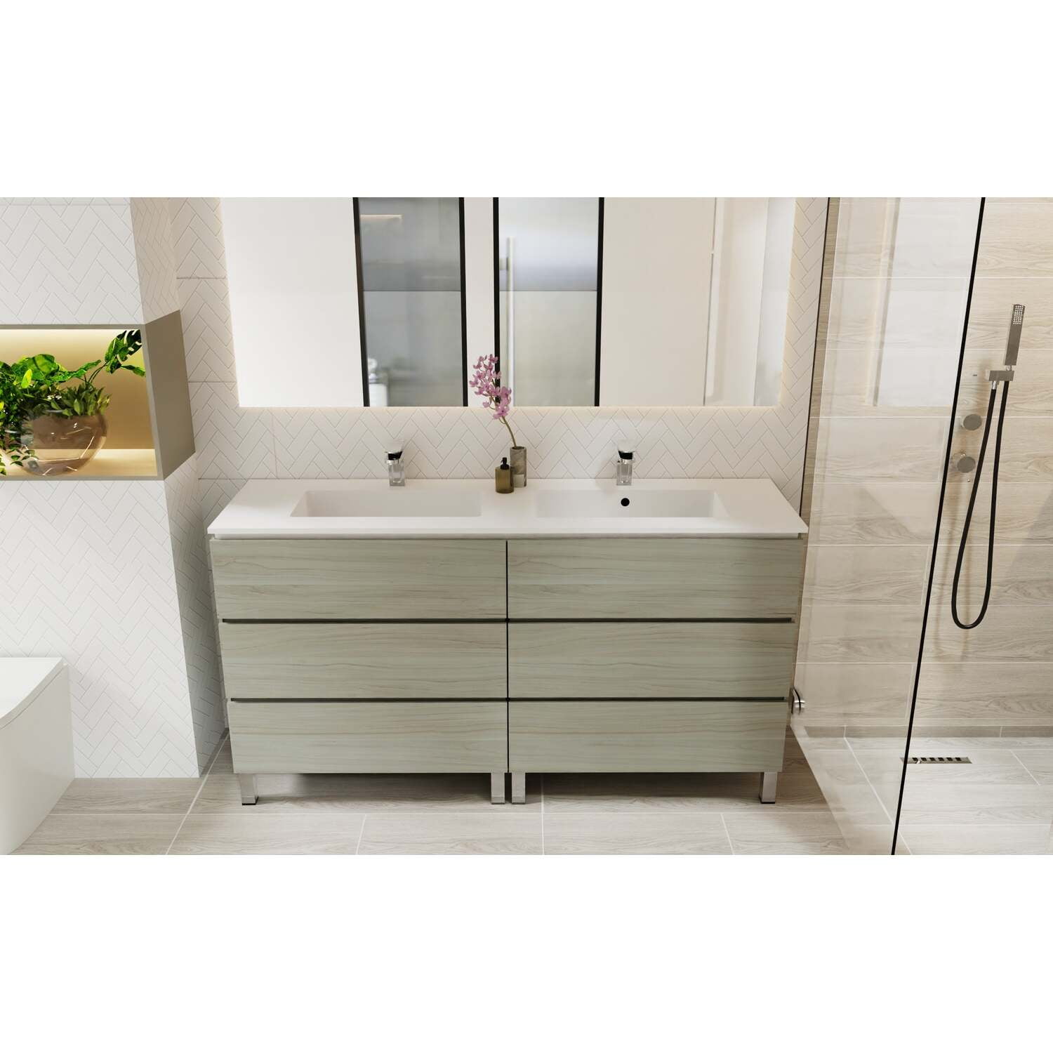 DAX INTERNATIONAL Costa Double Vanity Cabinet 64 Inches Pine w/Glossy ...