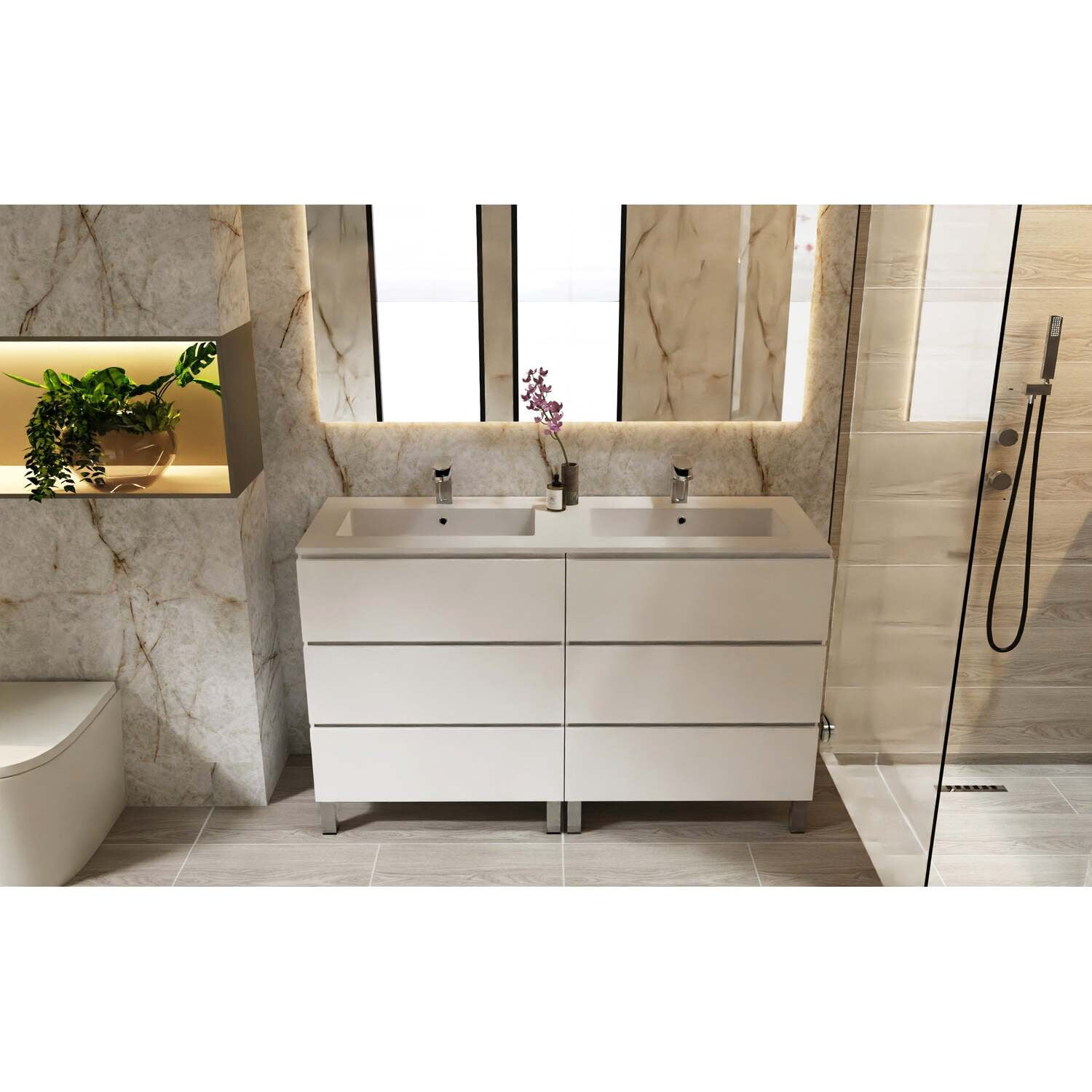 DAX INTERNATIONAL Costa Double Vanity Cabinet 64 Inches White w/ Matt ...