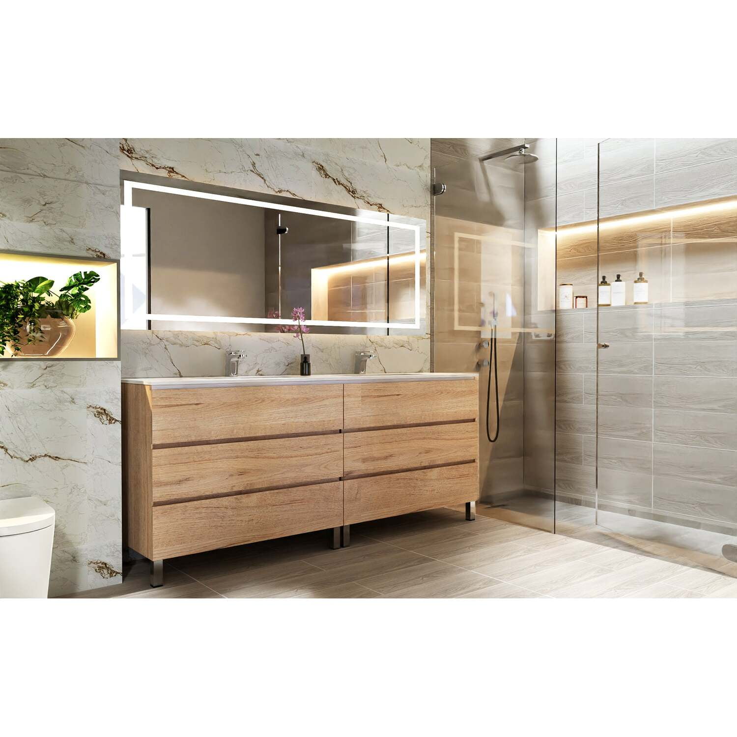 DAX Costa 80" Double Bathroom Vanity with Toscana Basin, Oak - Walmart.com