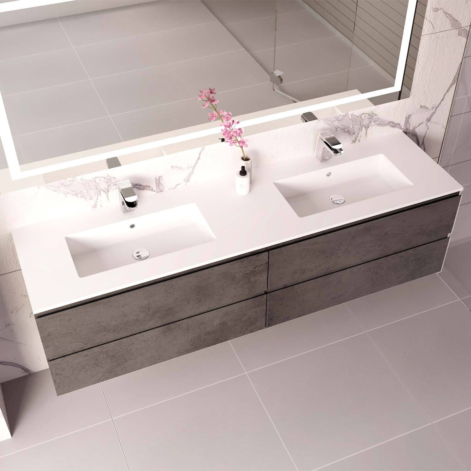 DAX INTERNATIONAL DAX Pasadena Vanity Cabinet 72 In Cement w/ Glossy ...