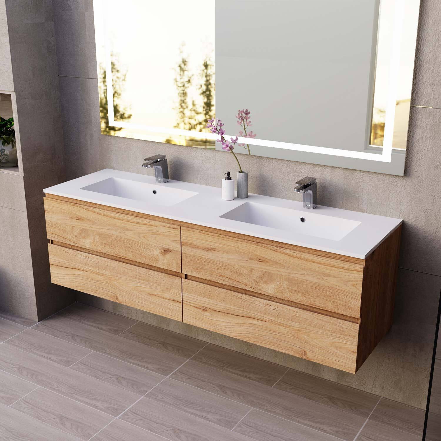 DAX INTERNATIONAL DAX Pasadena Vanity Cabinet 64 In Oak w/ Matt Toscana ...