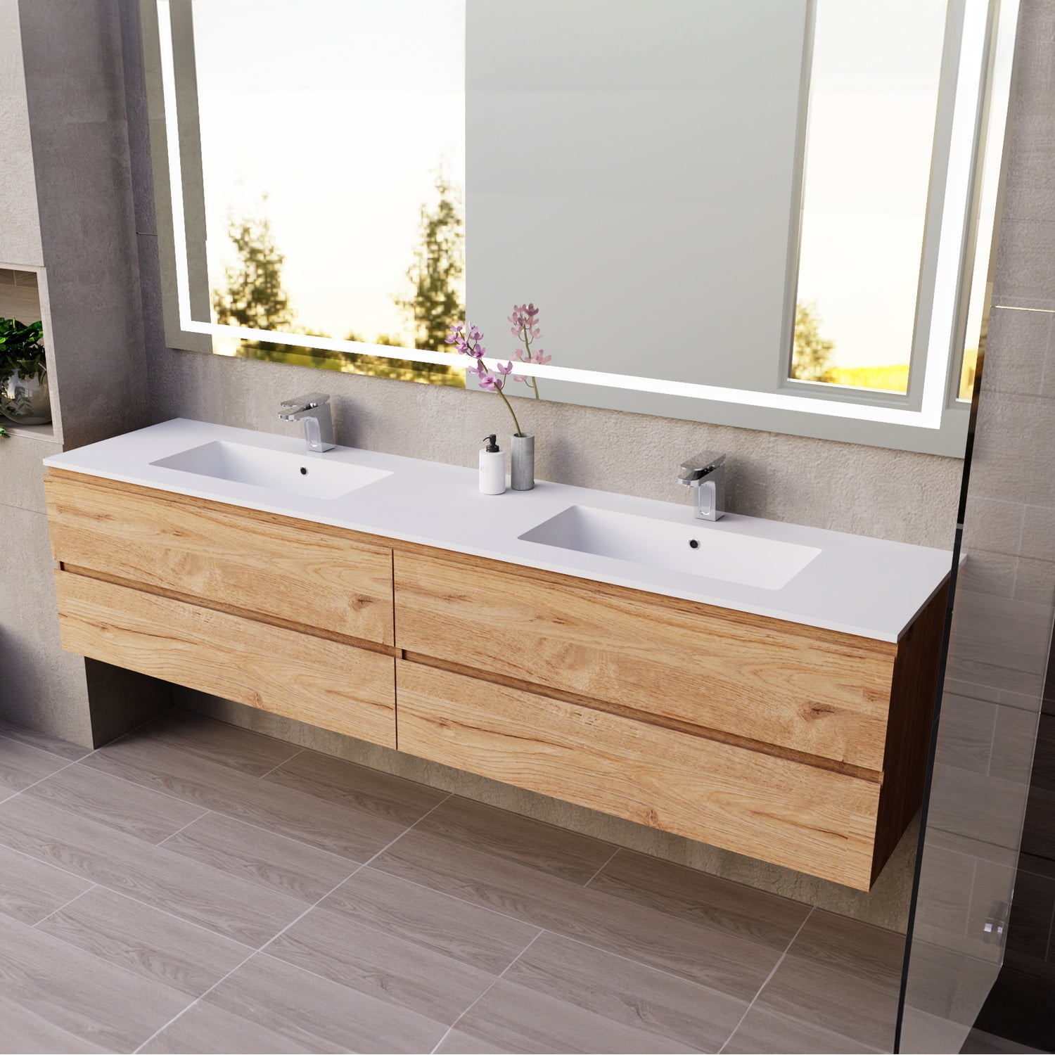 DAX INTERNATIONAL DAX Pasadena Vanity Cabinet 80 In Oak w/ Matt Toscana ...