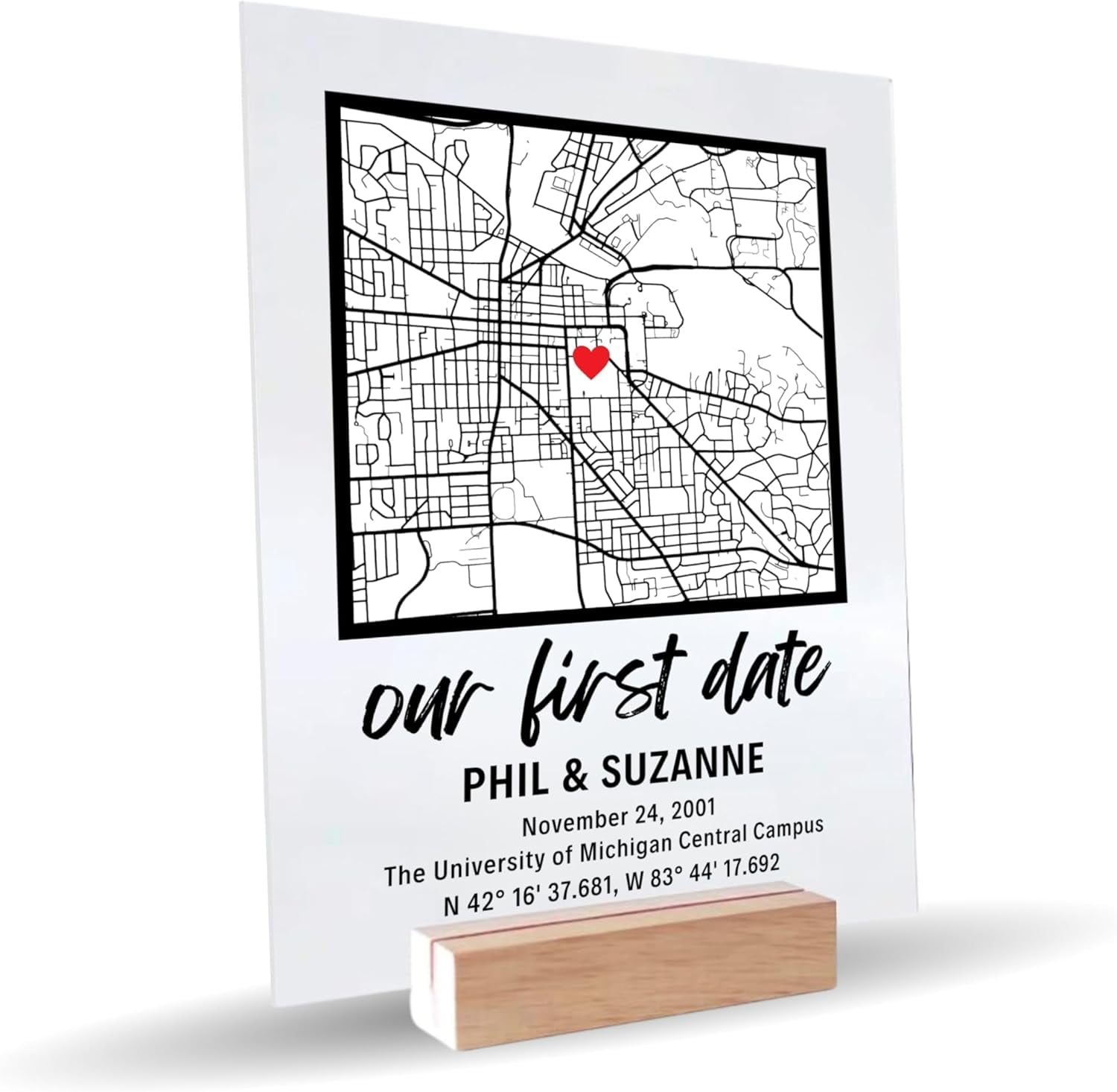 SAME DAY SHIP Our First Date Plaque with Wooden, , Led Light Stand ...