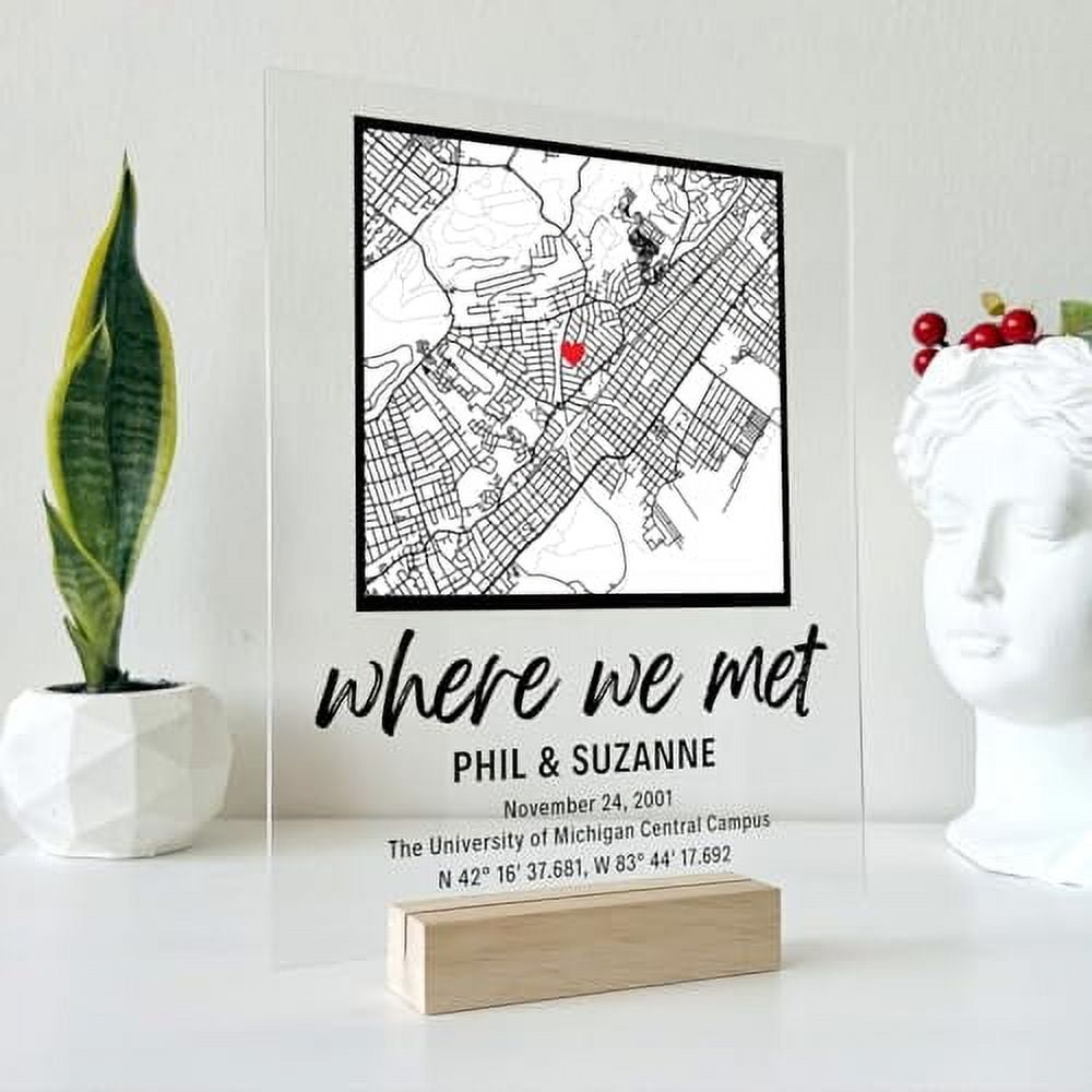 SAME DAY SHIP Where We Met Custom Map with Wooden, Acrylic, Led Light ...