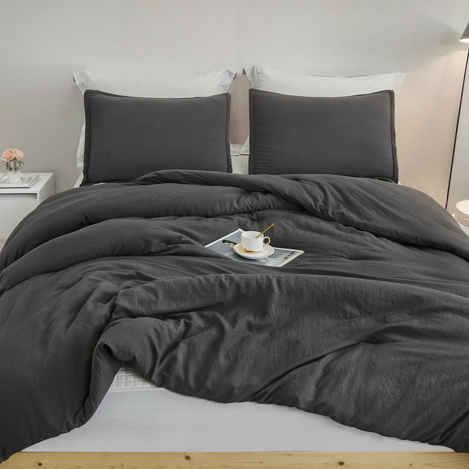 DAYANG Dark Grey Comforter Set Queen, 3pcs (1 Boho Dark Grey Comforter ...