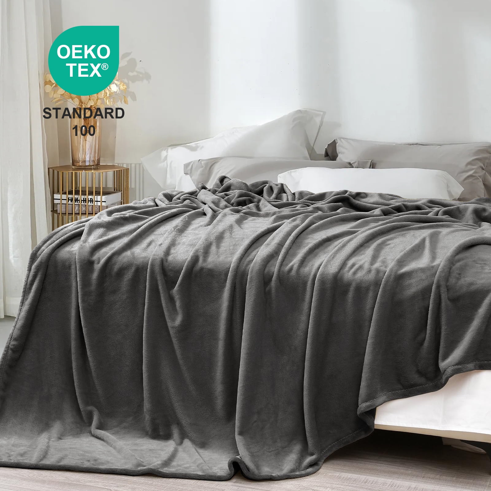 DAYANG Flannel Fleece Microfiber Throw Blanket, Dark Grey, 66” x 90 ...