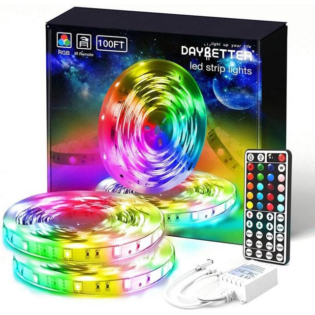 DAYBETTER 100ft Led Strip Lights,Remote Controller and 12V Power Supply ...