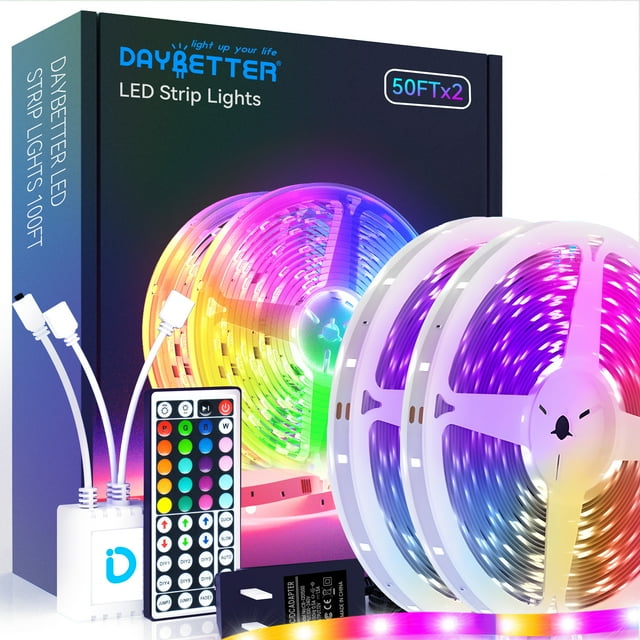 DAYBETTER 100ft LED Light Strips with Controller, 12V RGB Flexible ...