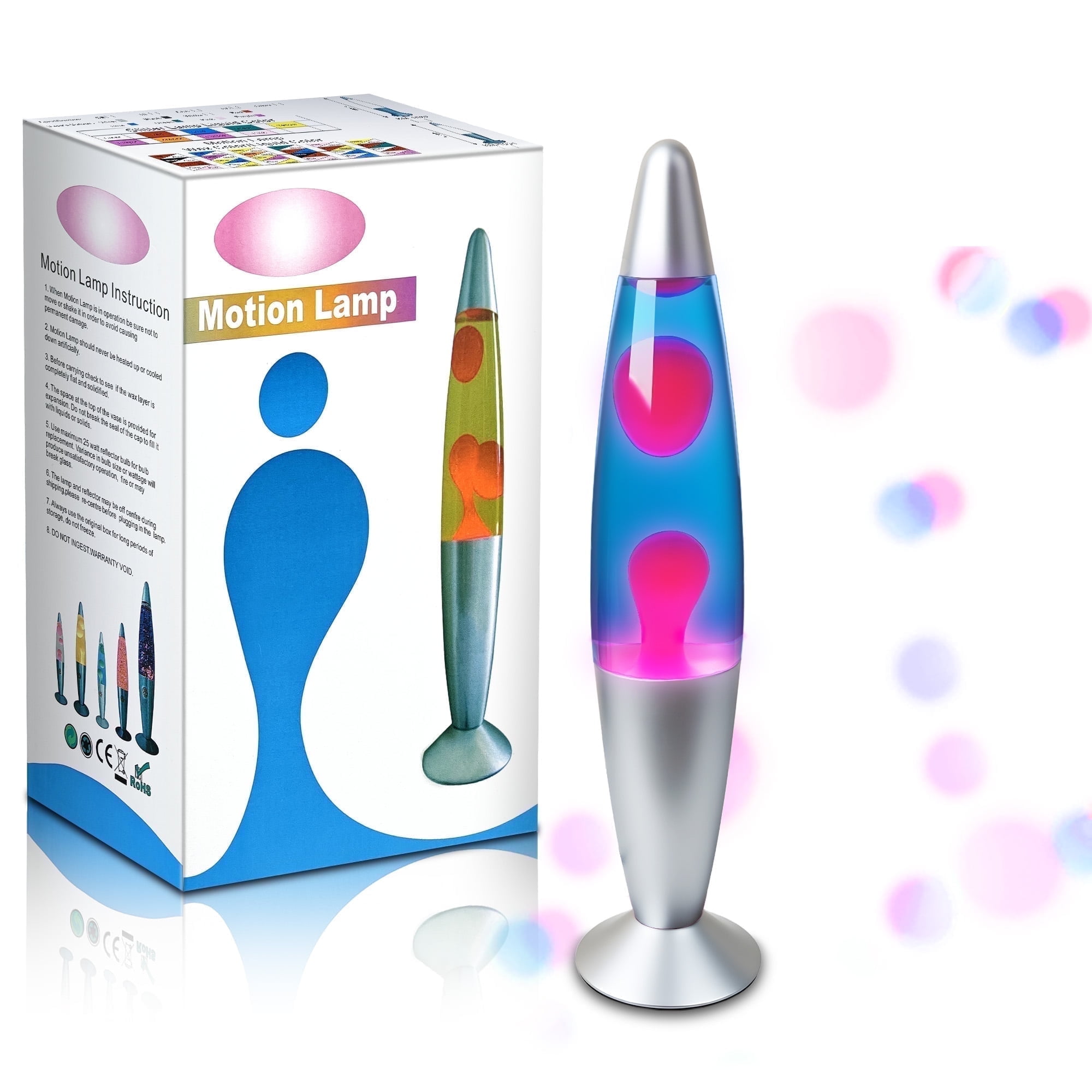 DAYBETTER 13" Lava Lamp,Pink Wax in Blue Liquid, Seliver Metal LED ...