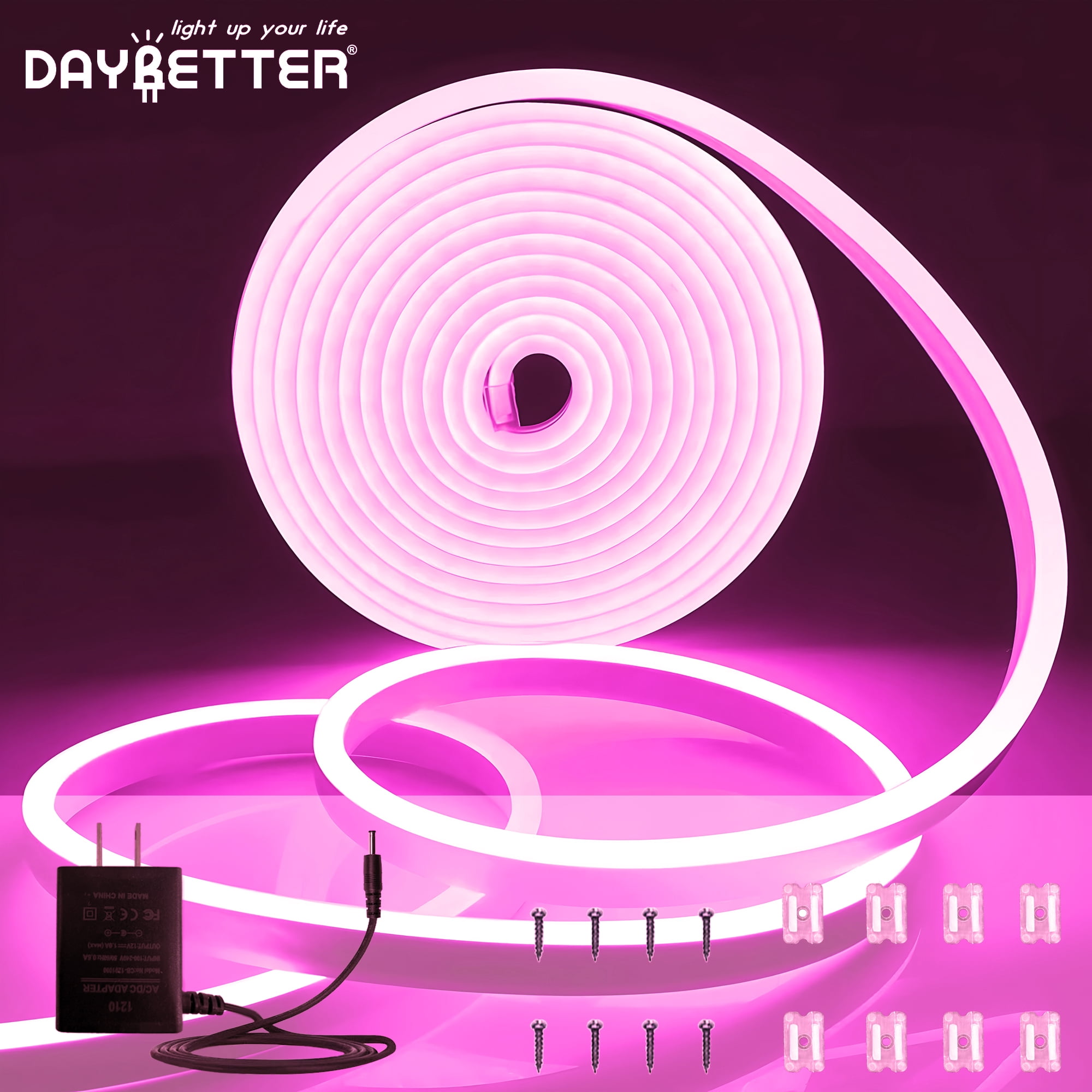 DAYBETTER 16.4ft Pink LED Neon Rope Lights, 24v Low Voltage and IP65 ...