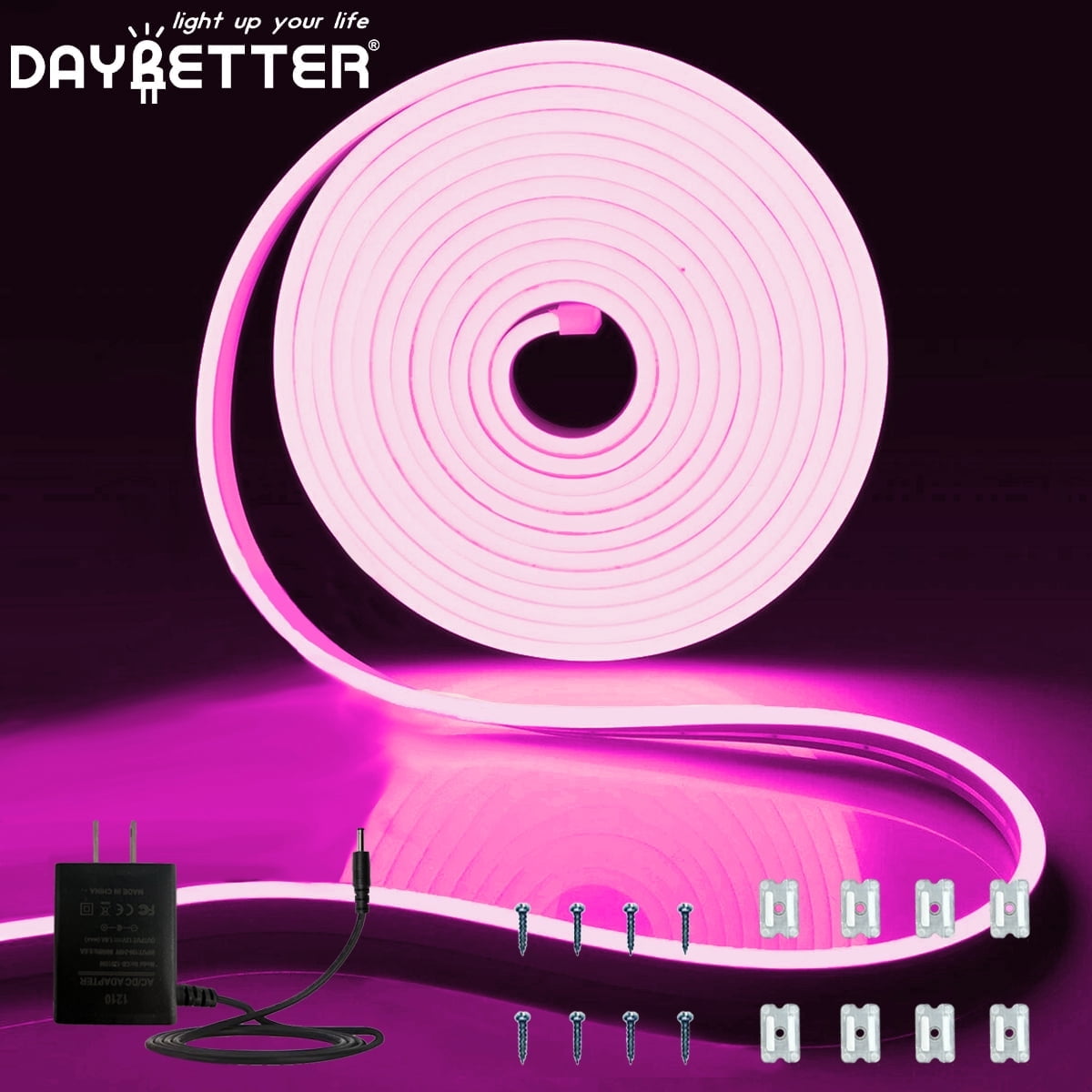 DAYBETTER 16.4ft Pink LED Neon Rope Lights, 24v Low Voltage and IP65 ...