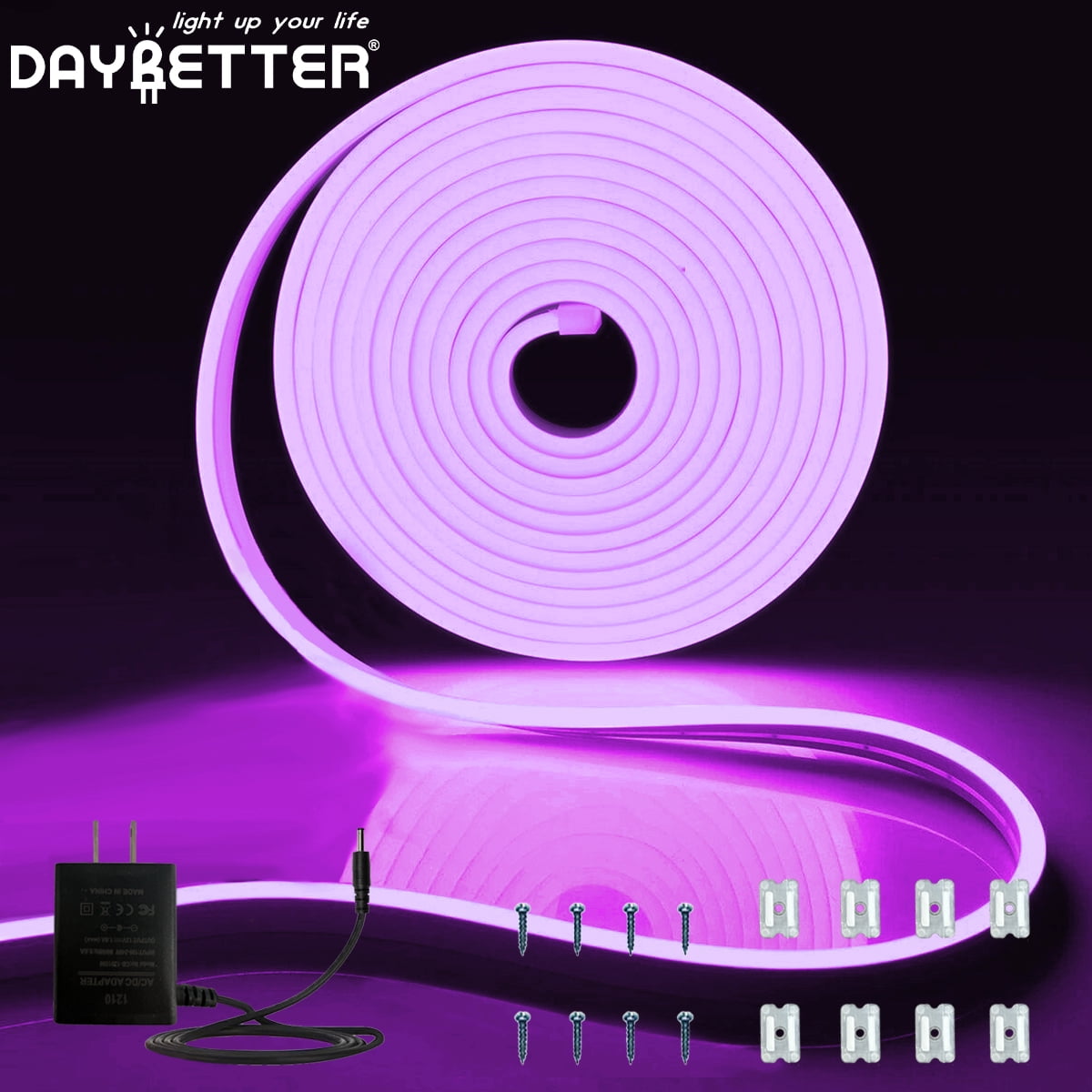DAYBETTER 16.4ft Purple LED Neon Rope Lights, 24v Low Voltage and IP65 ...