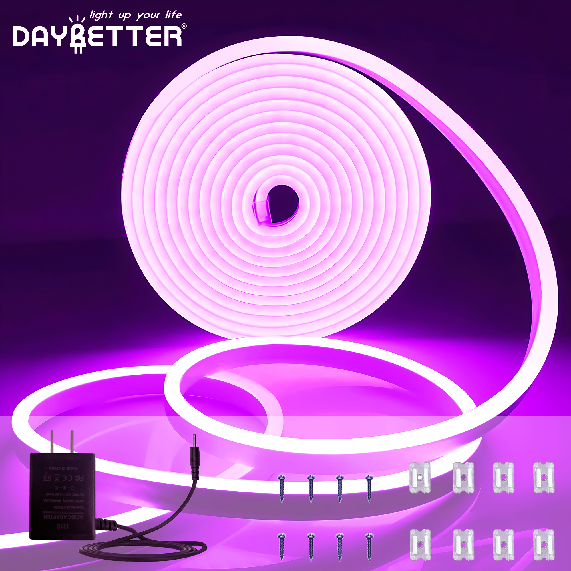 DAYBETTER 16.4ft Purple LED Neon Rope Lights, 24v Low Voltage and IP65 ...