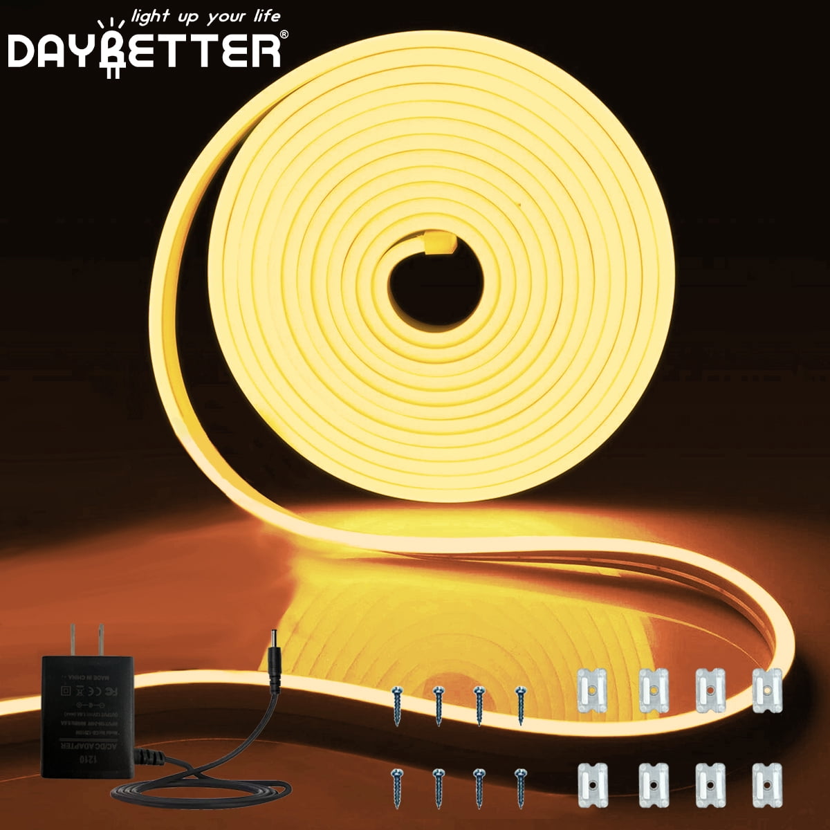 DAYBETTER 16.4ft Warm White LED Neon Rope Lights, 24v Low Voltage and ...