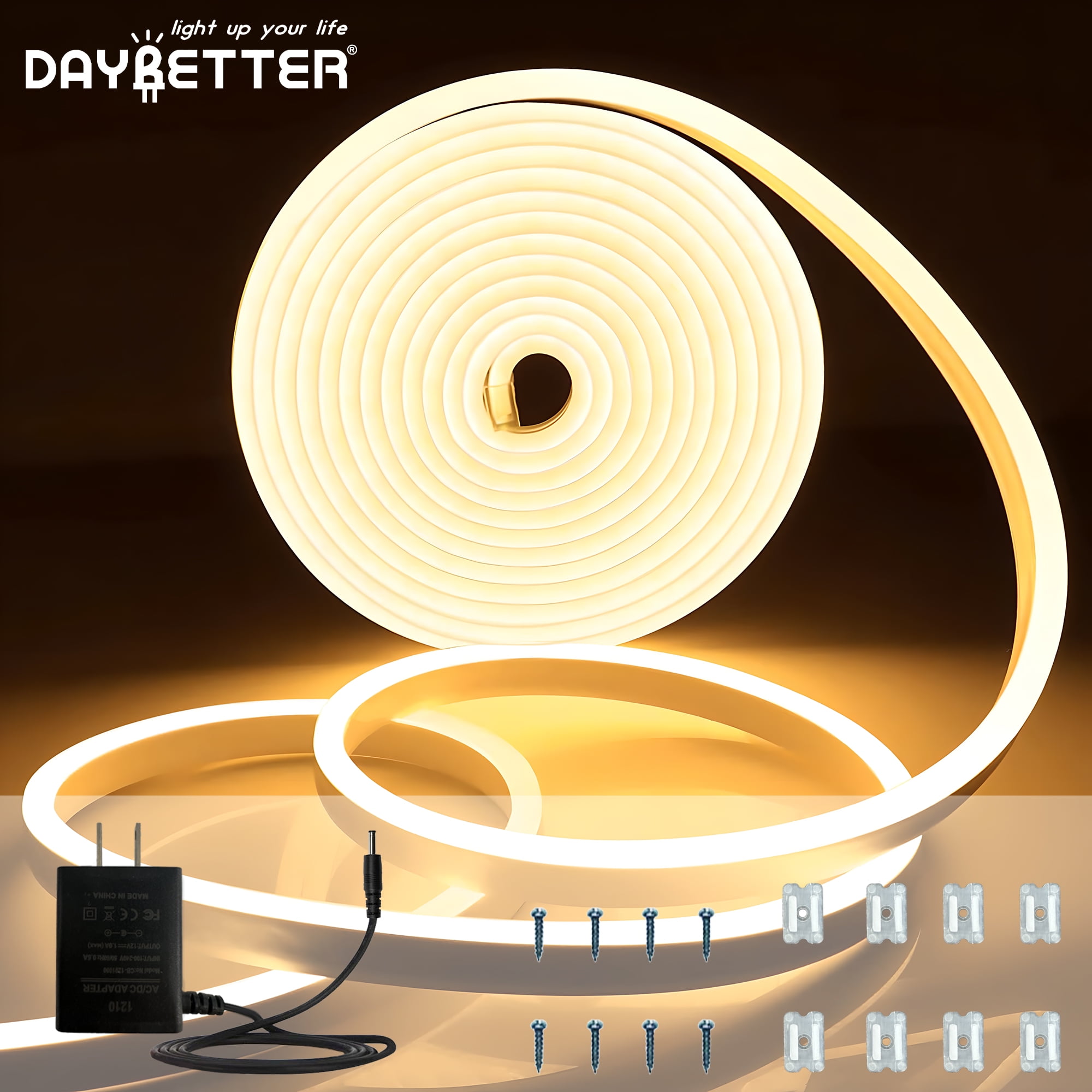 DAYBETTER 16.4ft Warm White LED Neon Rope Lights, 24v Low Voltage and ...