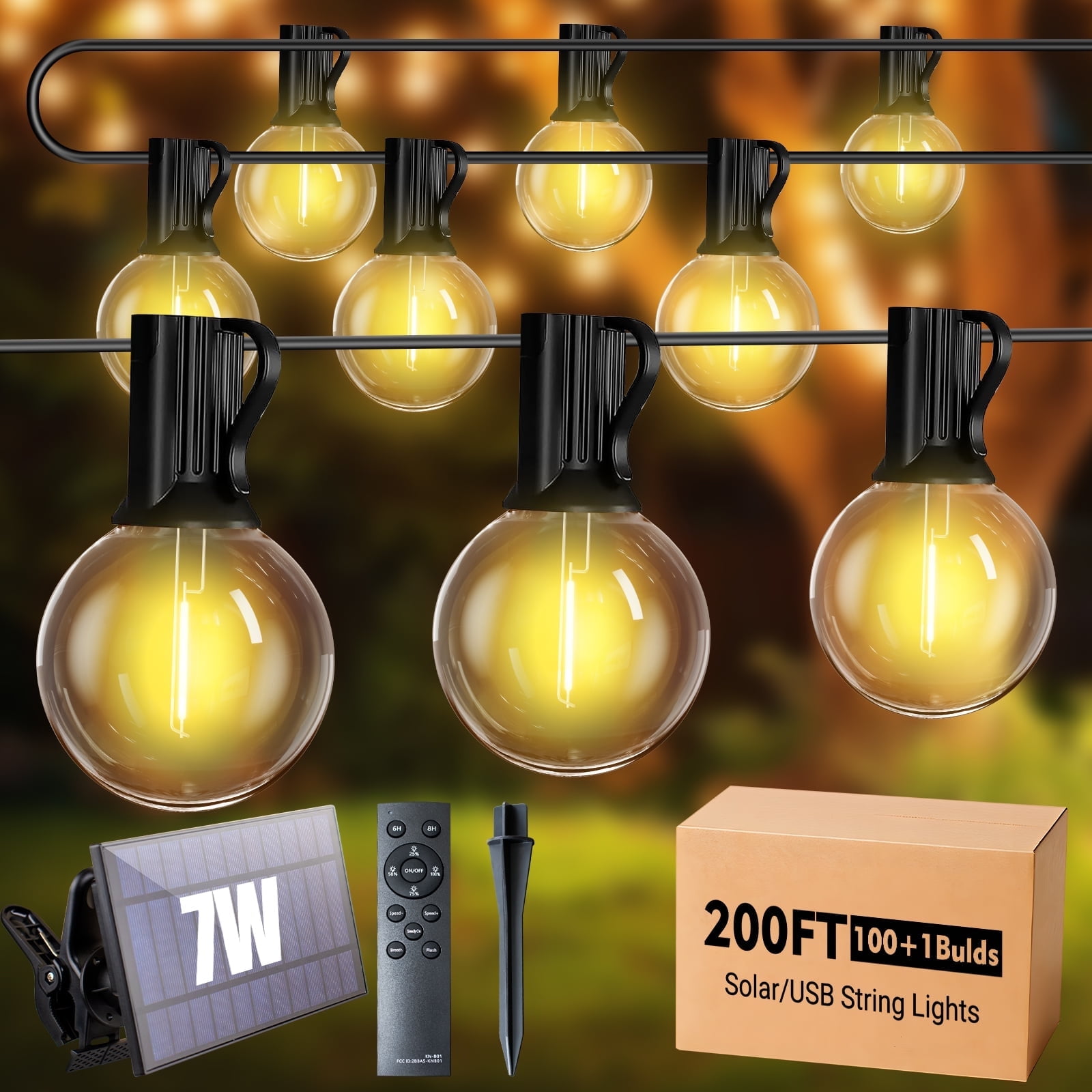 DAYBETTER 200FT Solar Outdoor String Lights, with 100 G40 Shatterproof ...