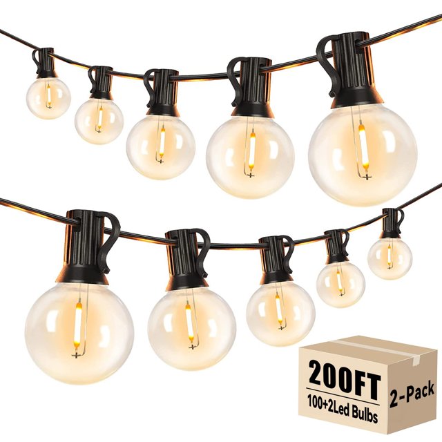 DAYBETTER 200ft Outdoor String Lights, 30W E12 G40 with 100 Edison ...