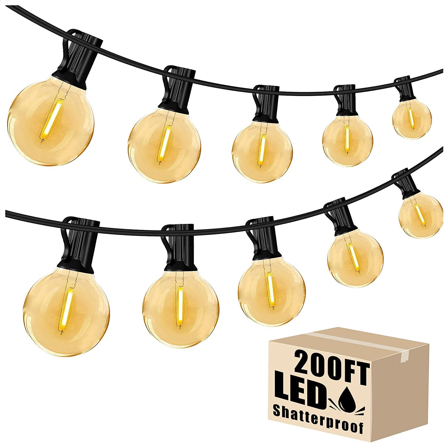 DAYBETTER 200ft Outdoor String Lights,30W E12 G40 with 100 Edison ...