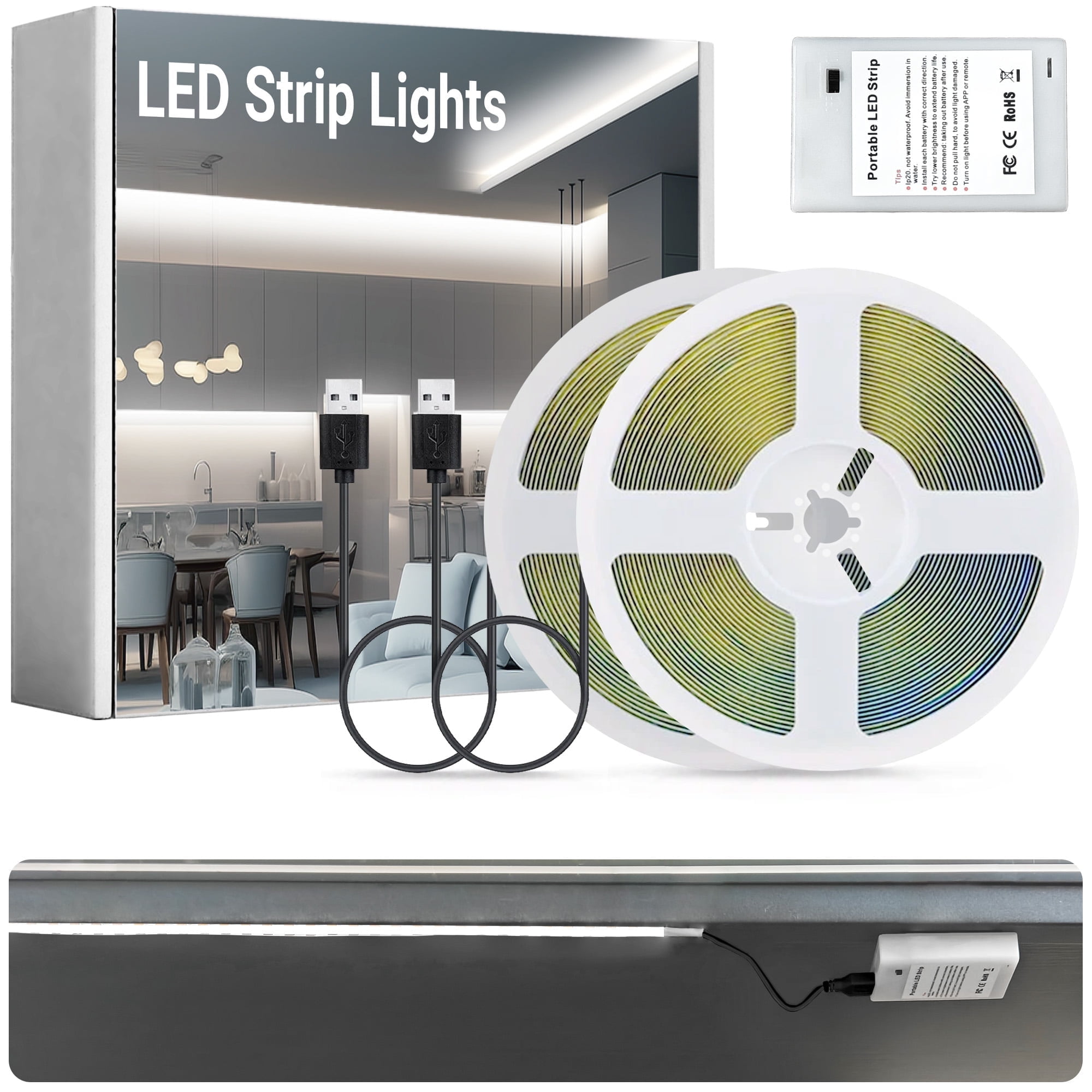 DAYBETTER 20ft COB LED Strip Lights, 5V USB Flexible String Light, 1920 ...