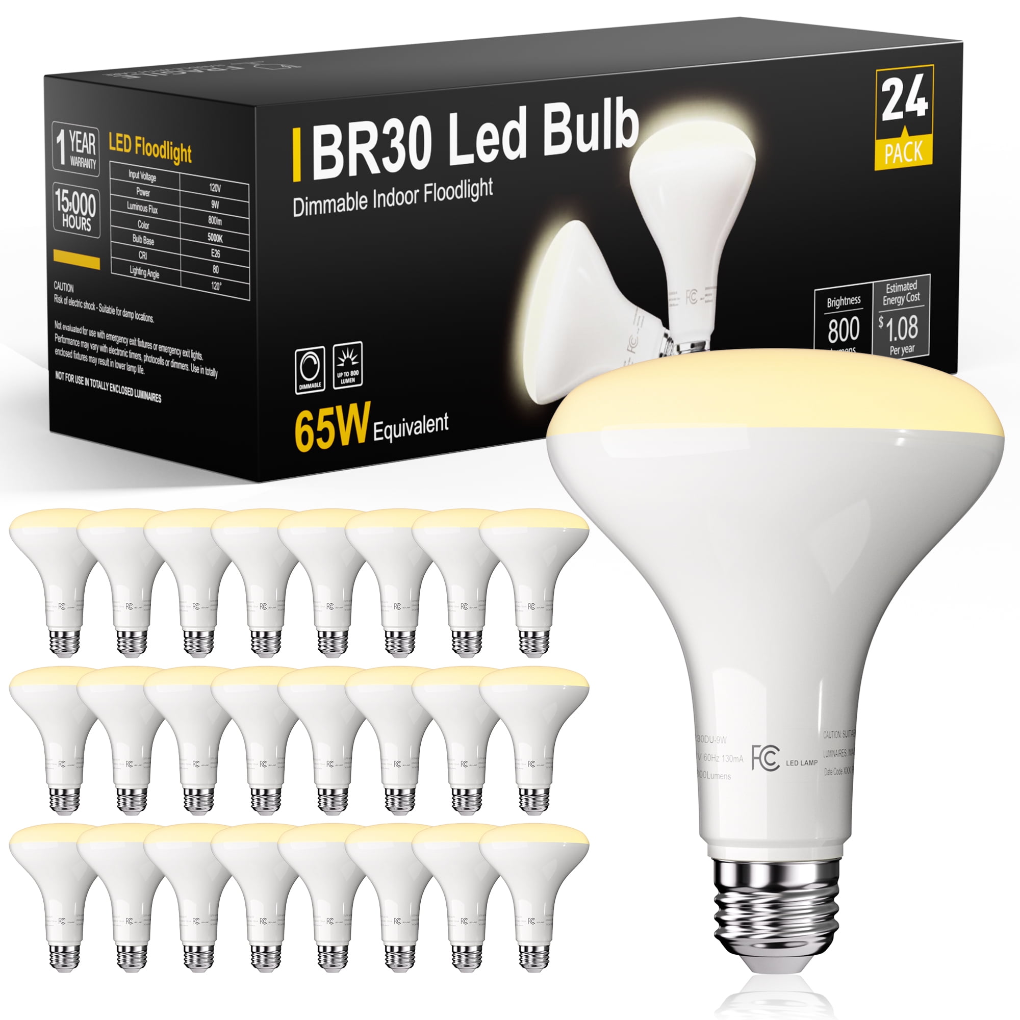 Free Shipping! DAYBETTER 24 Pack BR30 LED Flood Light Bulbs 9W Dimmable 2700K Soft White E26 ...