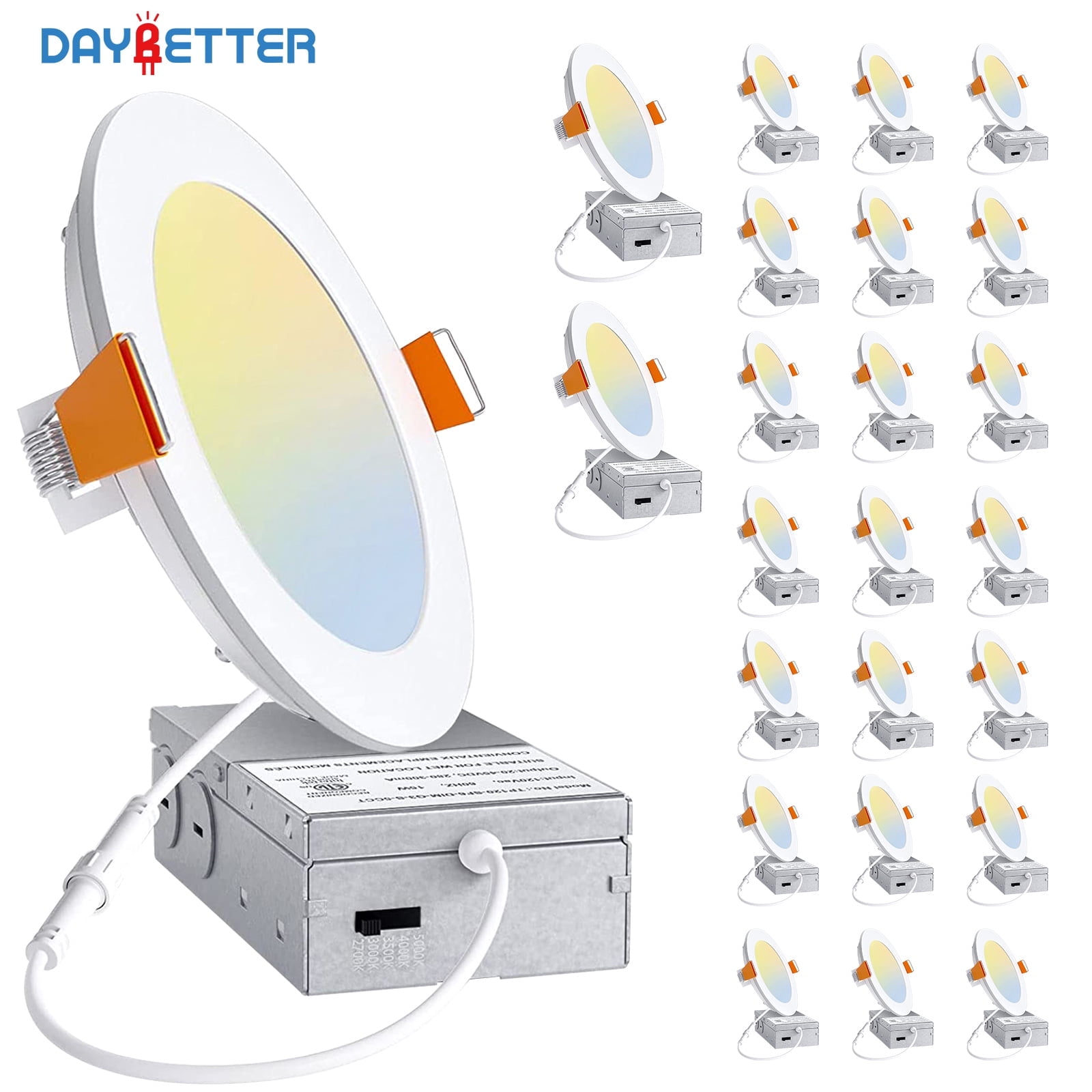 DAYBETTER 24 Pack LED Recessed Ceiling Light Fixtures, 5CCT Ultra-Thin ...