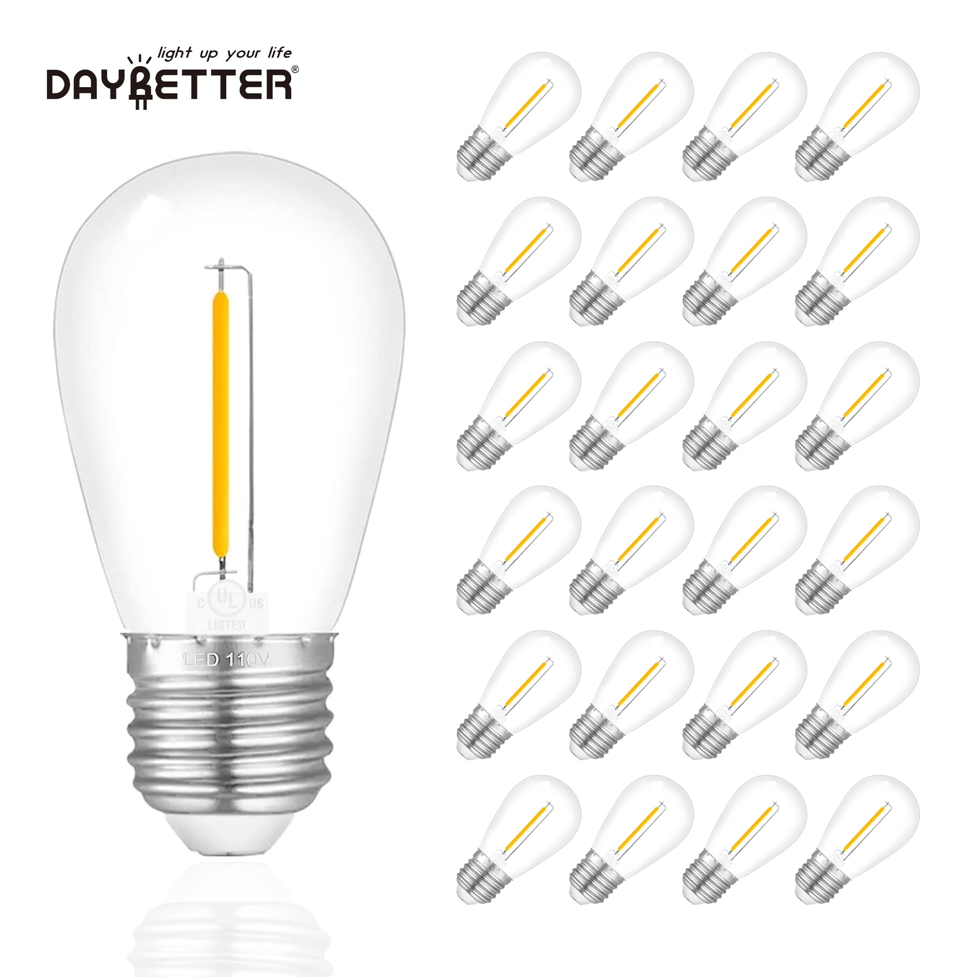 DAYBETTER 24 Pack S14 Edison LED Bulbs, 1W Outdoor String Light Bulbs ...
