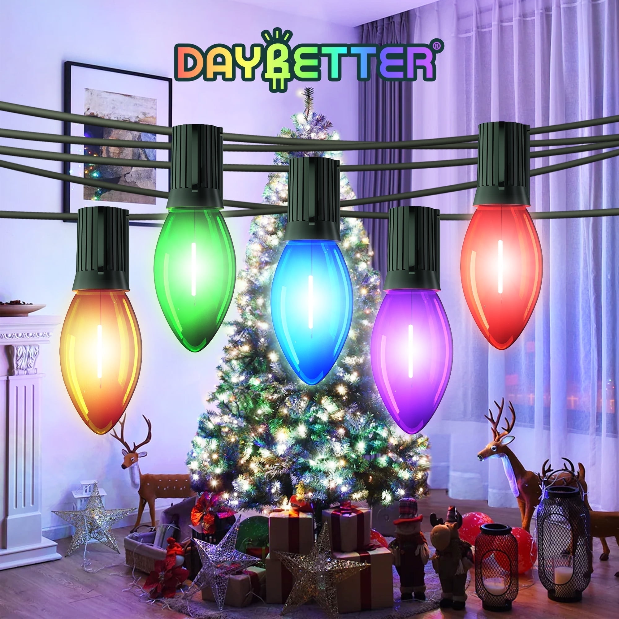 DAYBETTER 25.7ft Christmas String Lights Outdoor, with 20pcs Multi ...