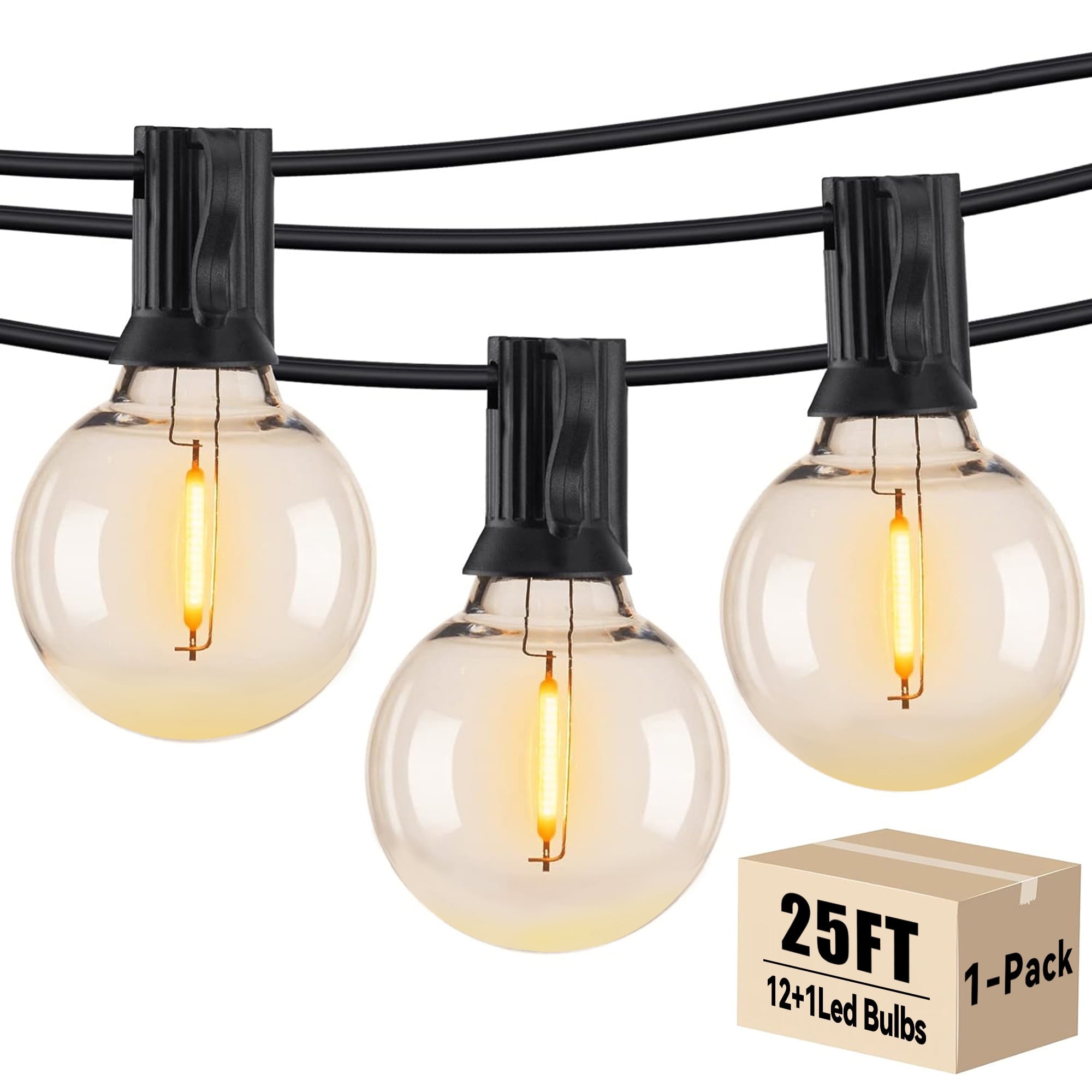 DAYBETTER 25ft Outdoor String Lights, G40 Globe Patio Lights ...