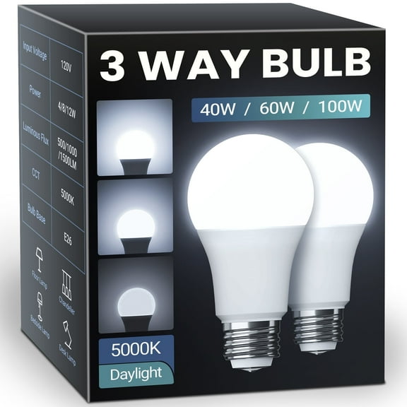 Noger 3 Way Light Bulbs, 2 Pack, 30-70-100W Equivalent, 5000K Daylight ...