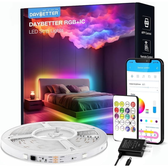 DAYBETTER 32.8ft Smart RGBIC LED Lights Strip, Segmented Color Changing ...