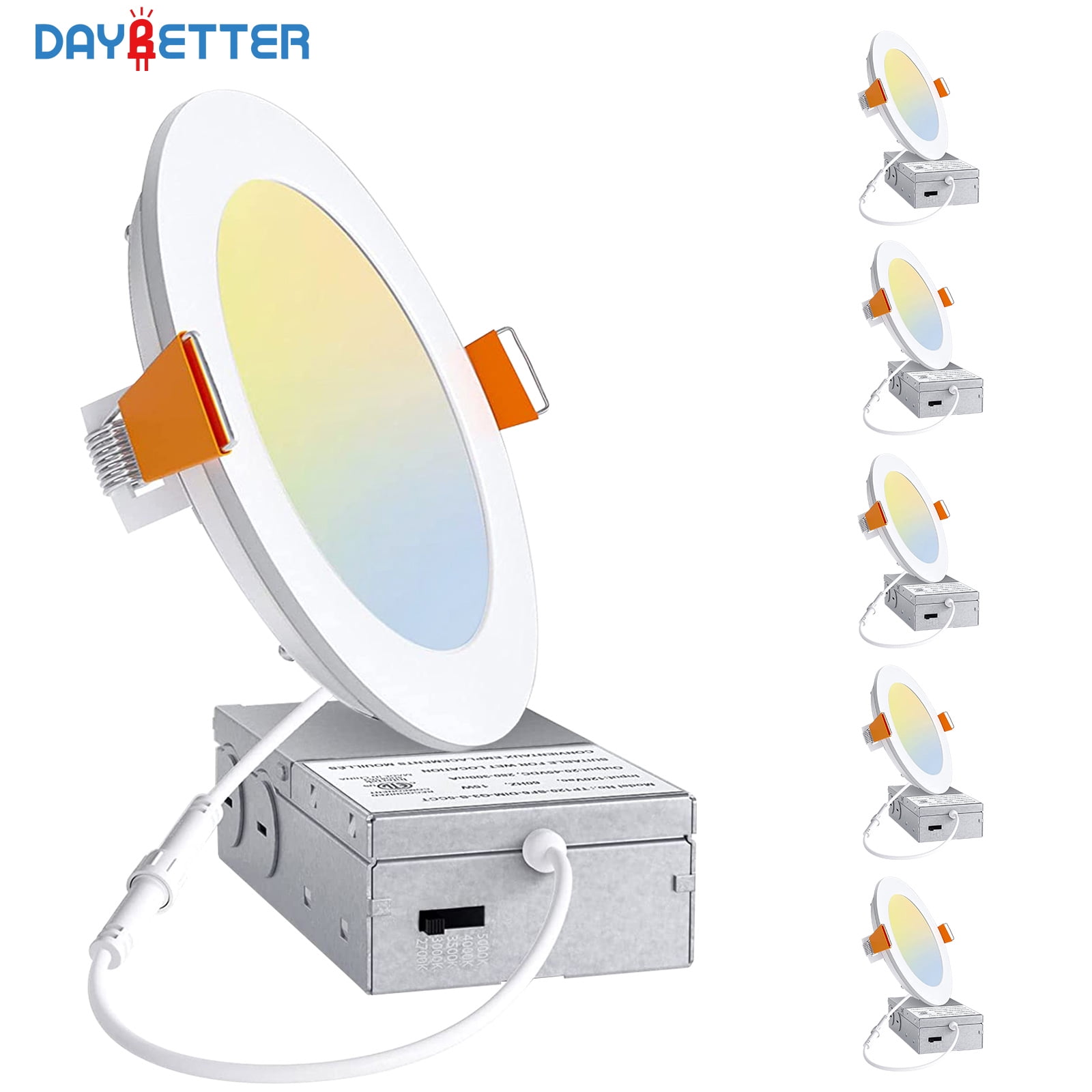 DAYBETTER Ultra-Thin 6 inch LED Light, Junction Box, Selectable 2700K ...