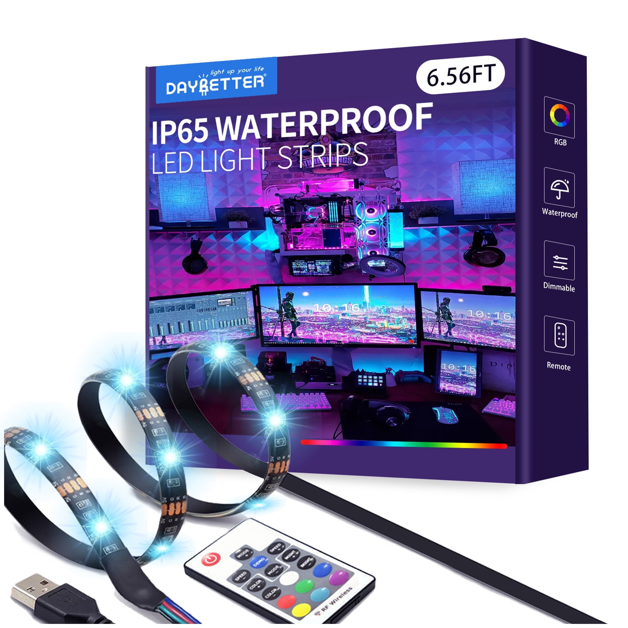 DAYBETTER 6.56ft Black Led Strip Lights，IP65 Waterproof Lights with 17 ...