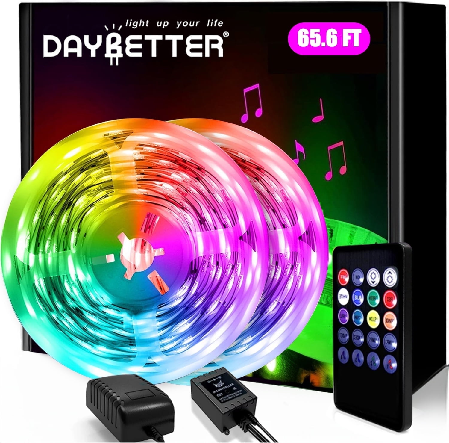 DAYBETTER 65.6ft LED Strip Lights, RGB Color Changing Lights with Music ...