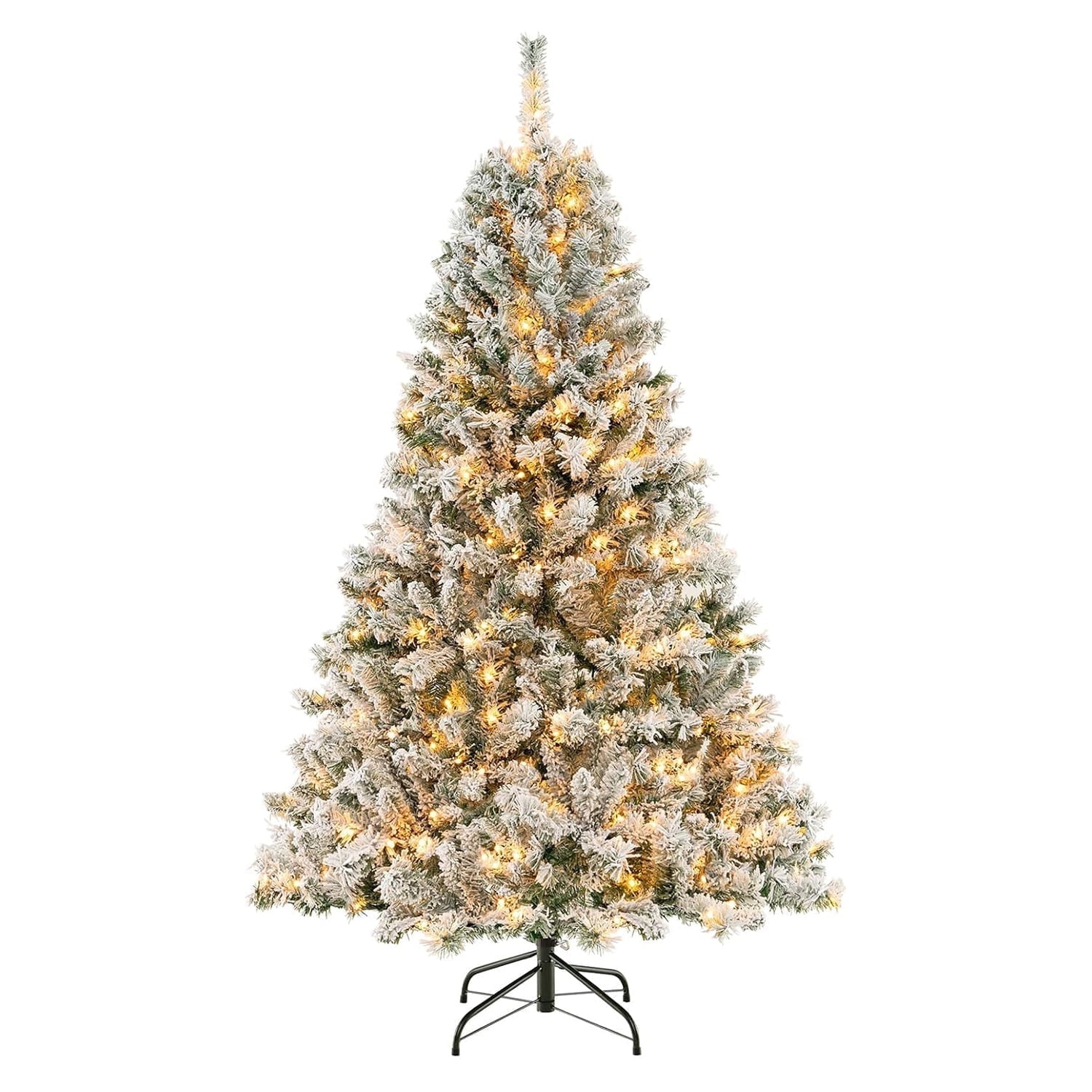 CHARKEE 7.5ft Pre Lit Snow Flocked Christmas Tree with 450 Warm White ...
